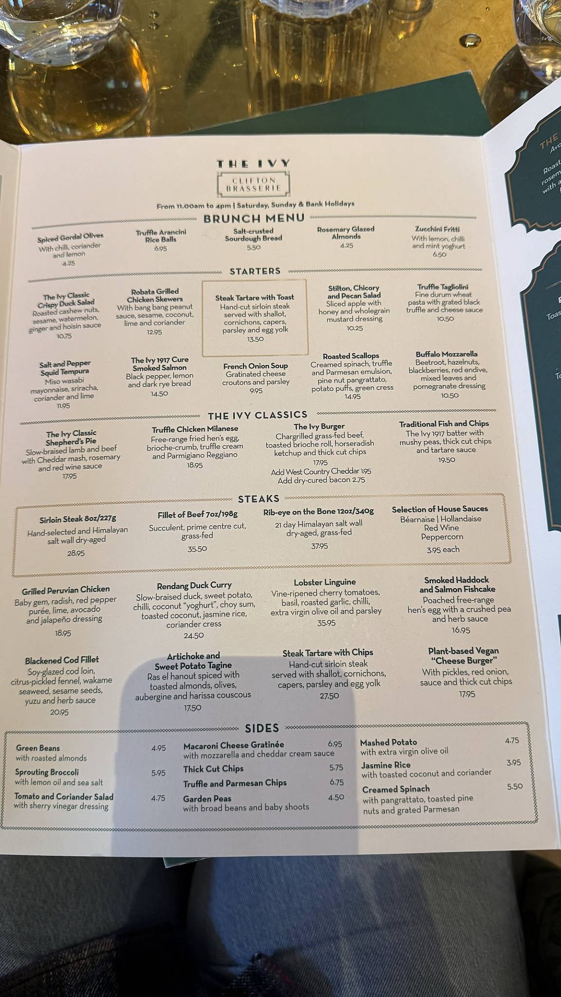 Menu at The Ivy Clifton Brasserie restaurant, Bristol