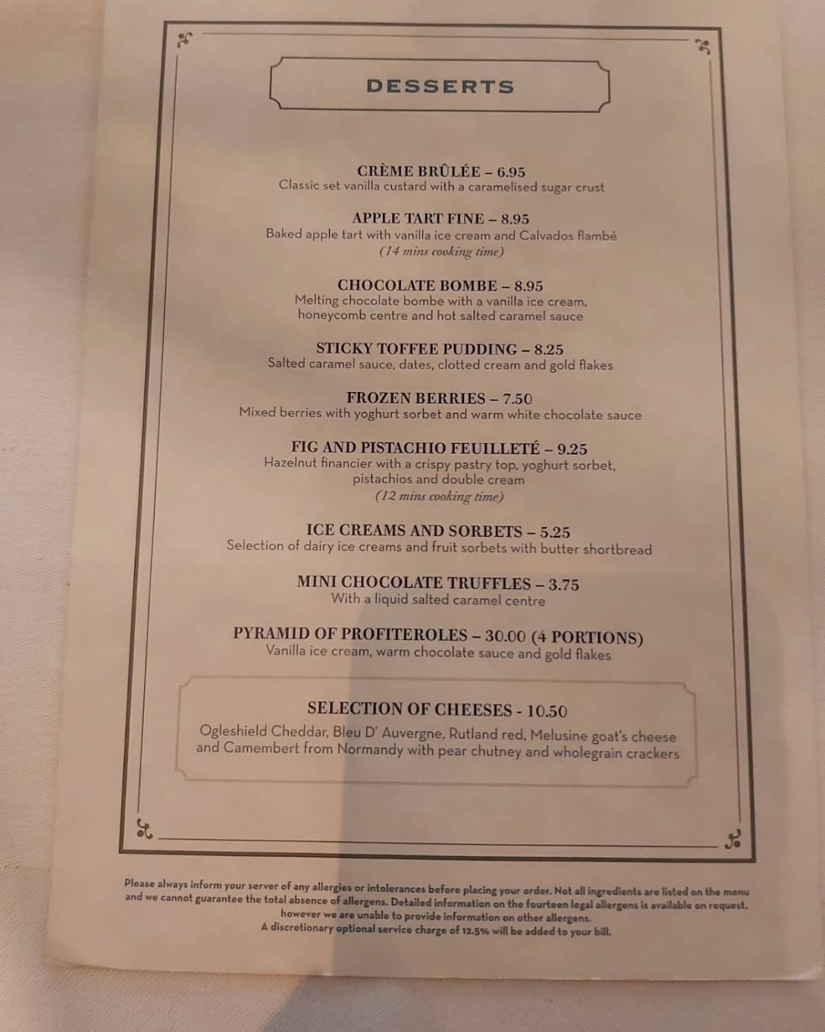 Menu at The Ivy Temple Row restaurant, Birmingham