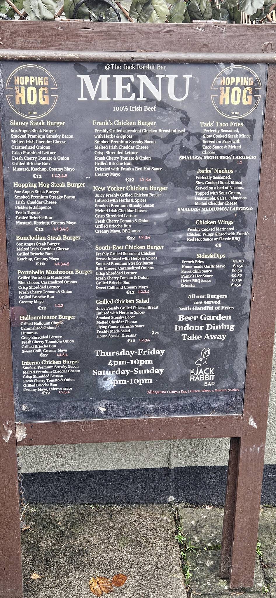Menu at The Jack Rabbit Bar, Bunclody