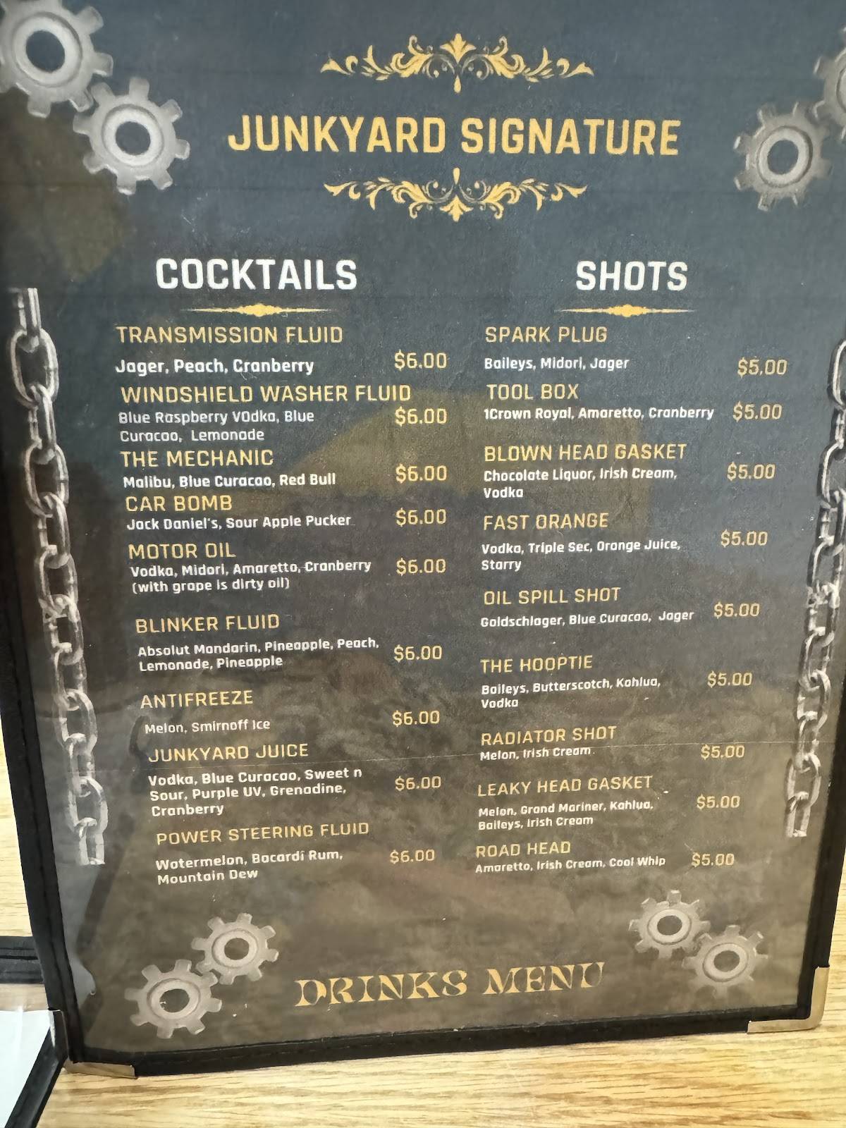 Menu at The JunkYard Bar and Grill, Wood River