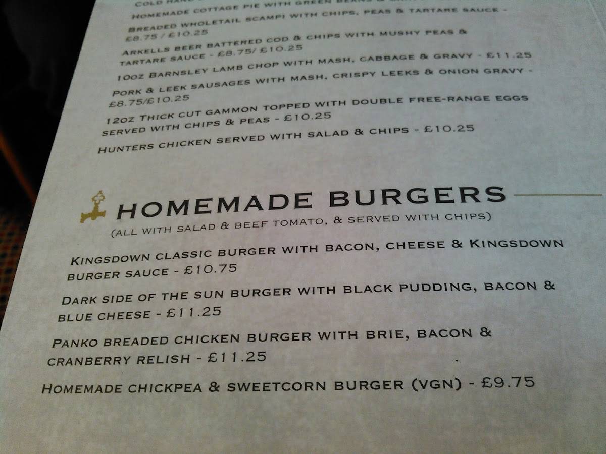 Menu at The Kingsdown pub & bar, Swindon, 1 Kingsdown Rd