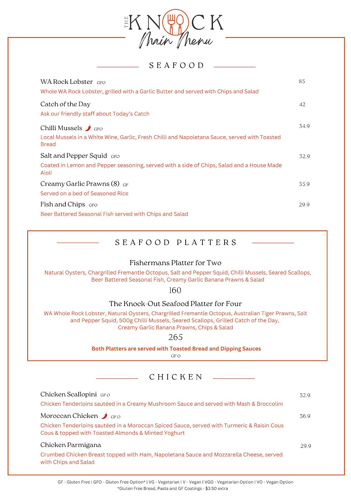 Menu at The Knock Restaurant, Rockingham