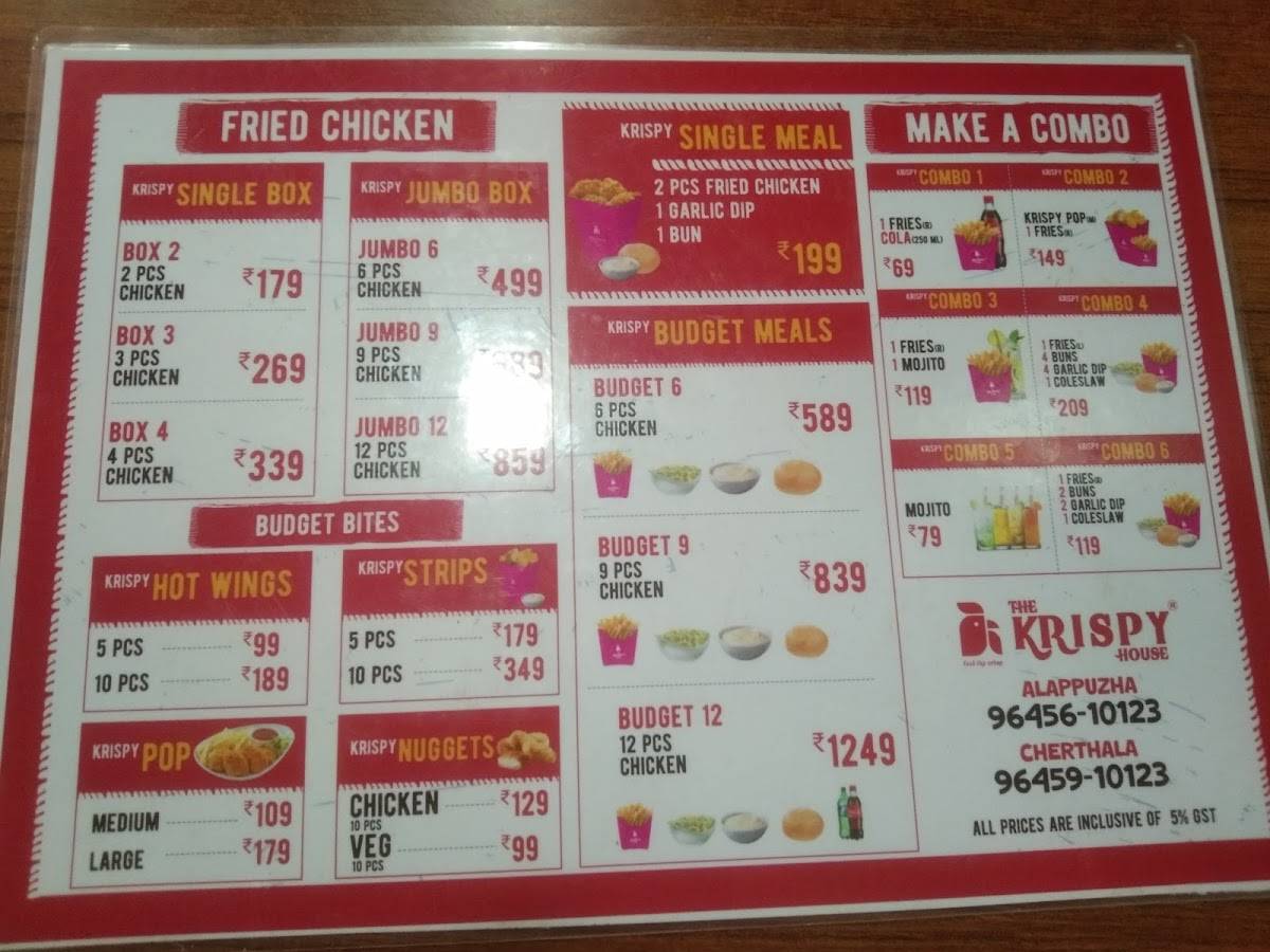 Menu at The Krispy House, Cherthala