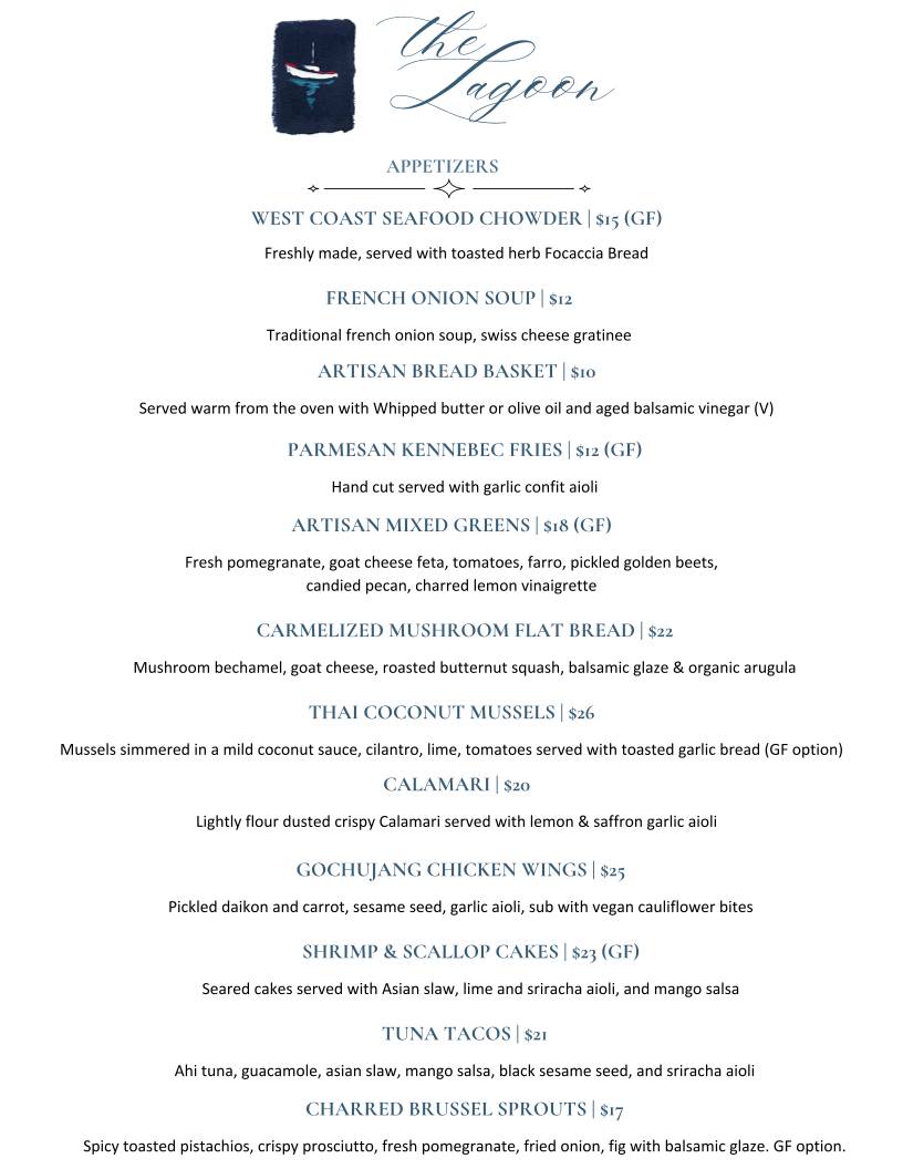 Menu at The Lagoon Restaurant, Madeira Park