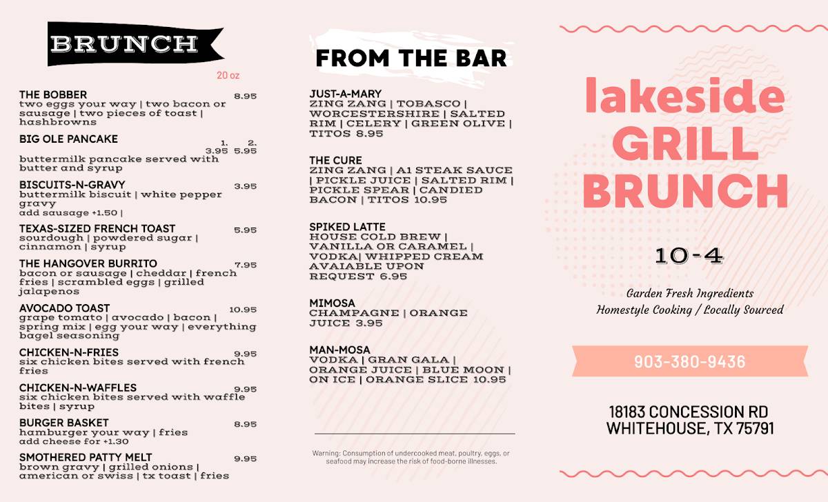 Menu at The Lakeside Grill pub & bar, Whitehouse