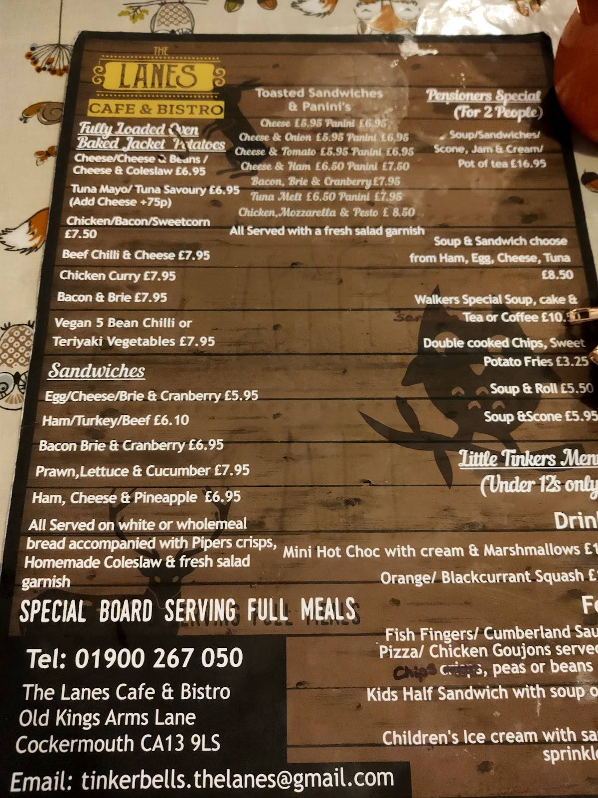 Menu at The Lanes Cafe & Licensed Bar, Cockermouth