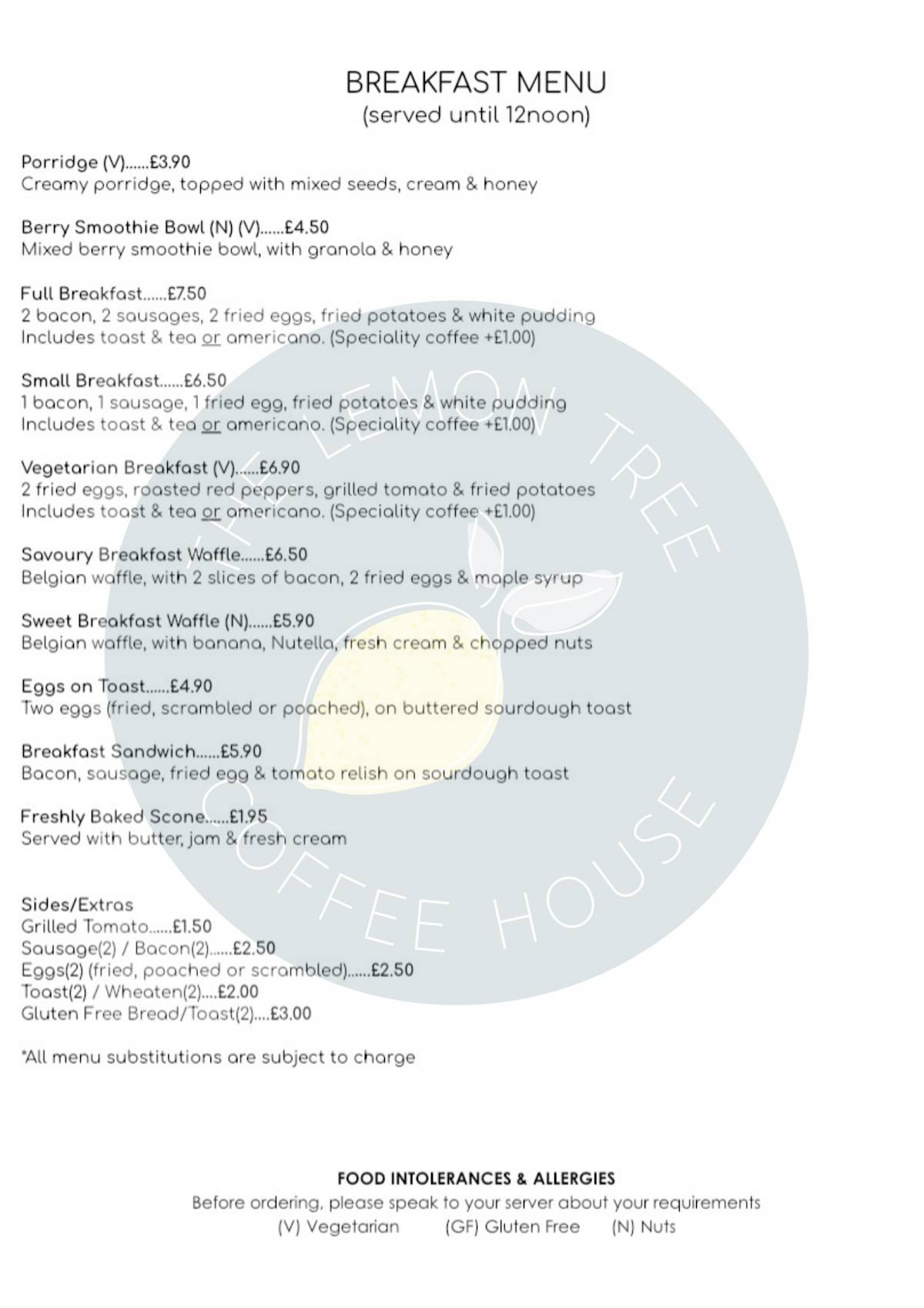Menu at The Lemon Tree Coffee House, Belleek