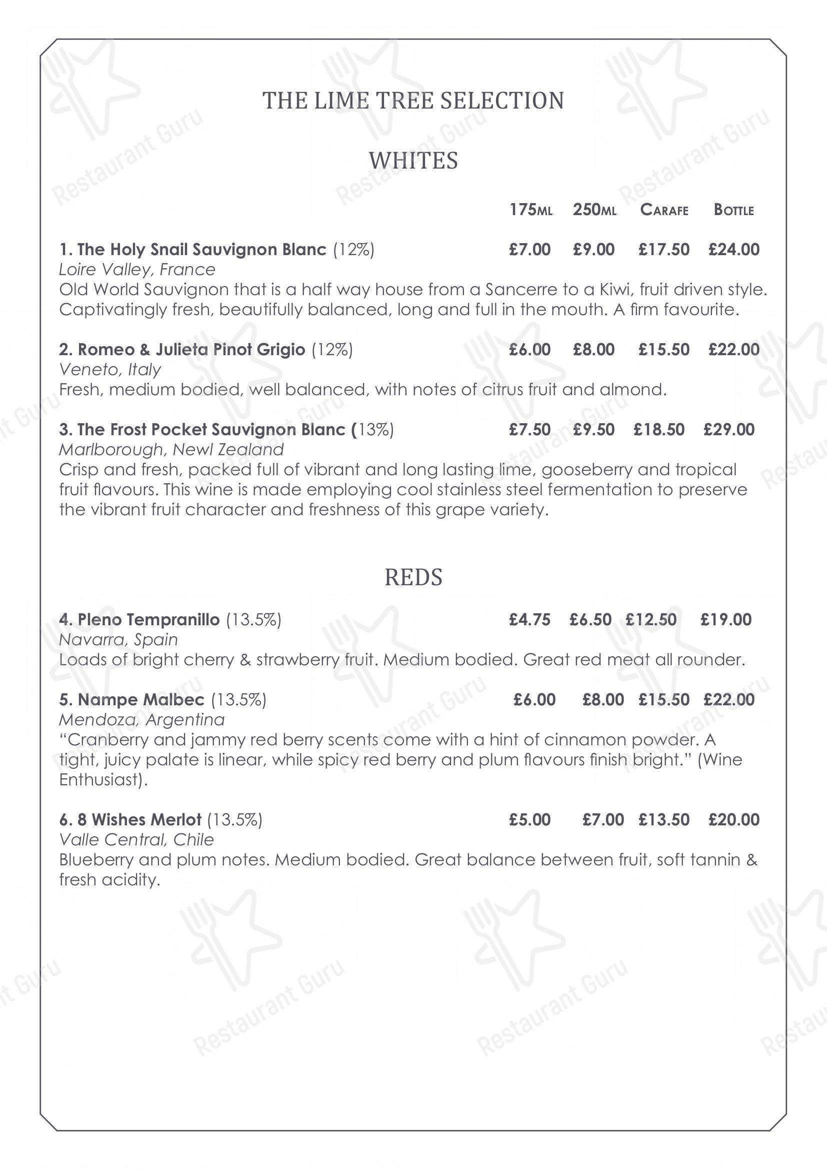 Menu at The Lime Tree Restaurant, Limavady, Limavady