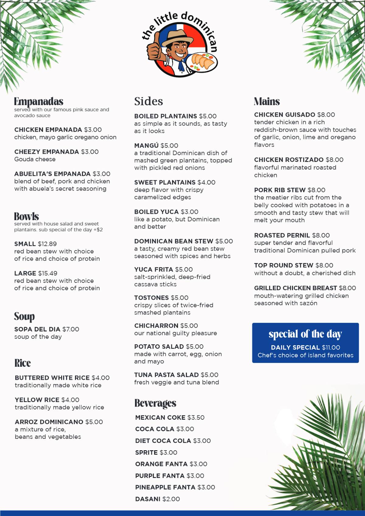 Menu at The Little Dominican restaurant, Nyack