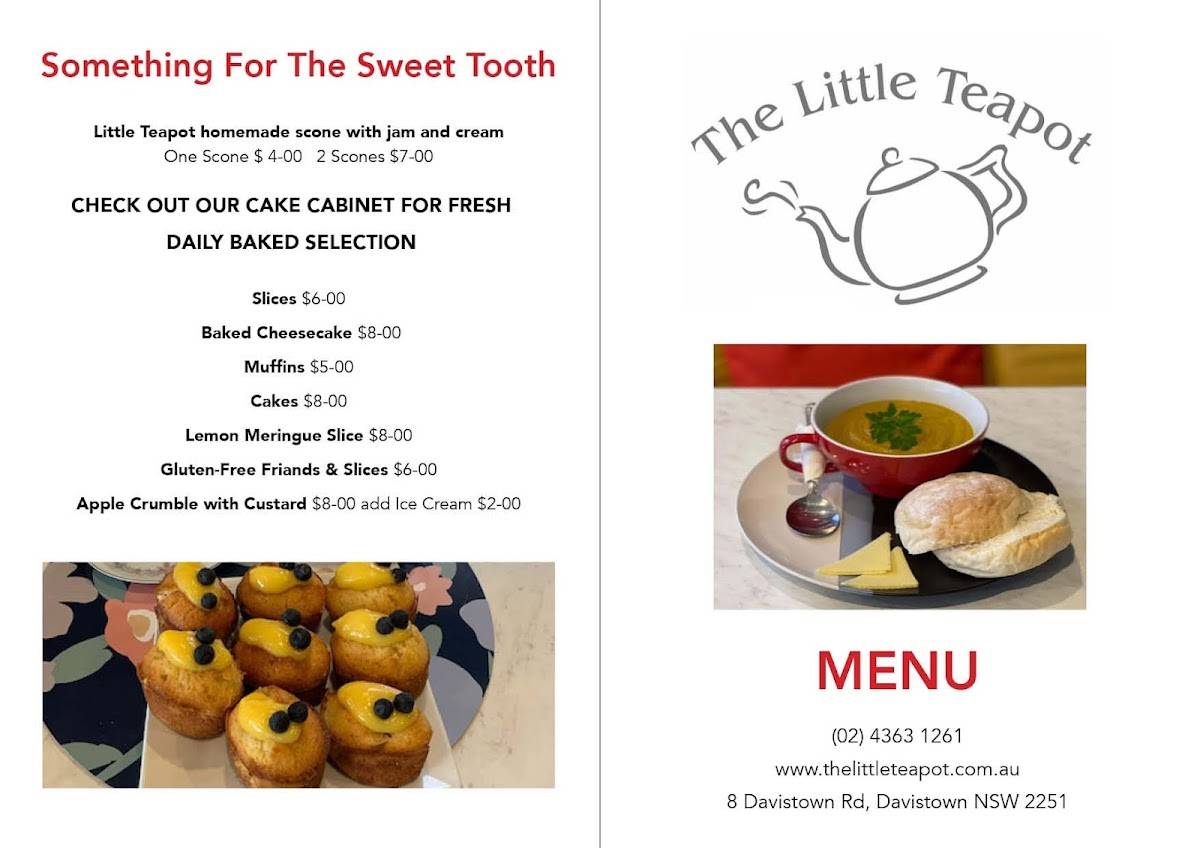 Menu at The Little Teapot restaurant, Davistown