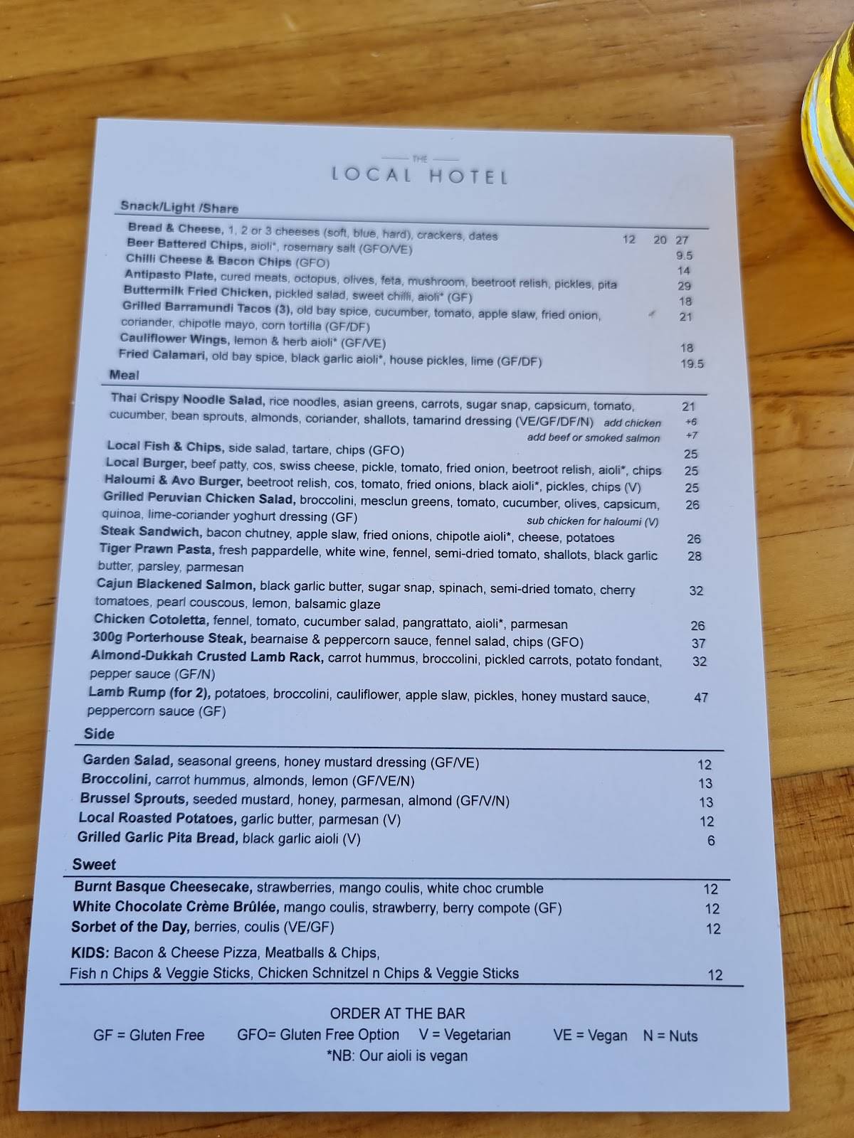 Menu at The Local Hotel pub & bar, South Fremantle