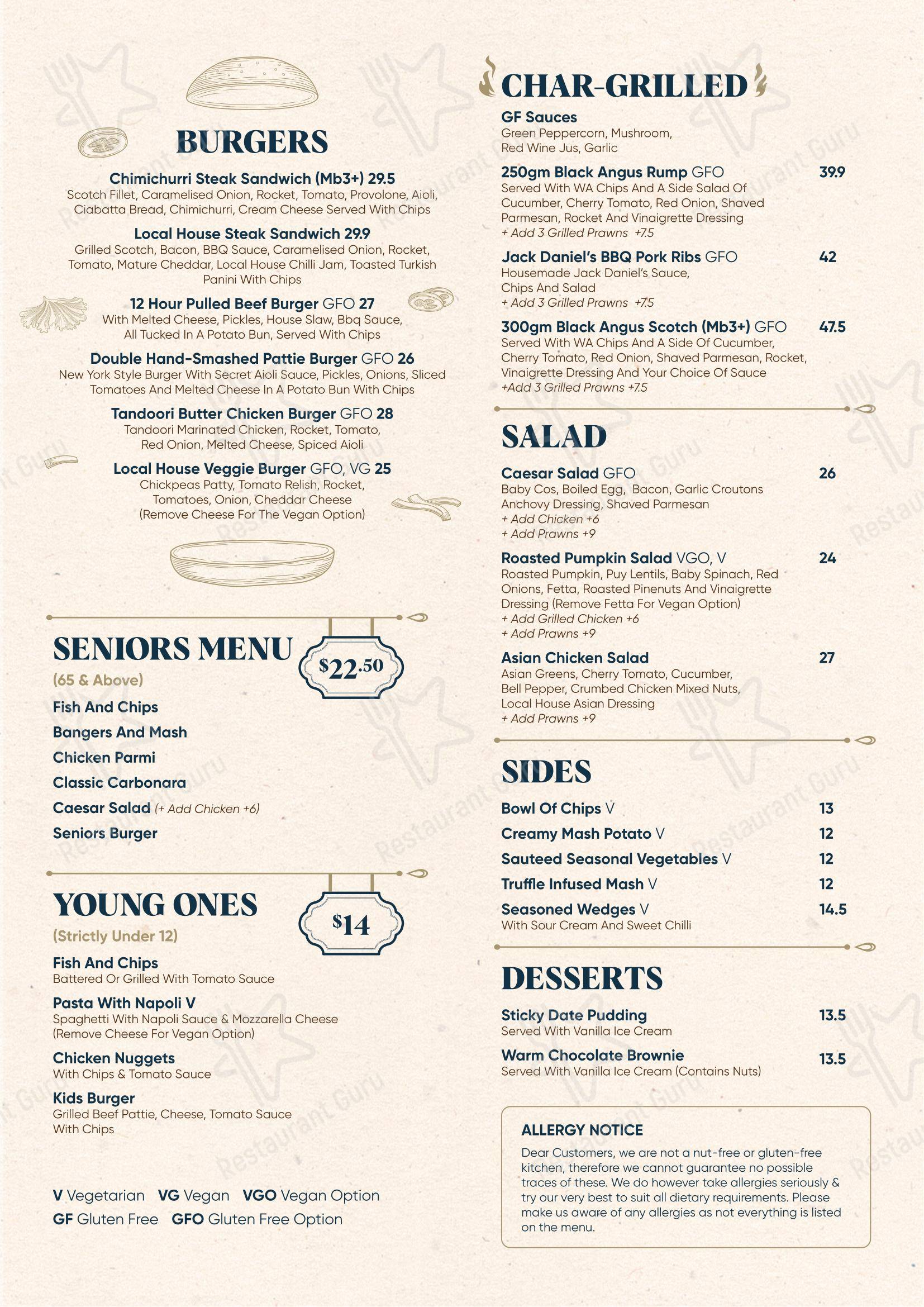 Menu at The Local House Bar & Grill, Cockburn Central