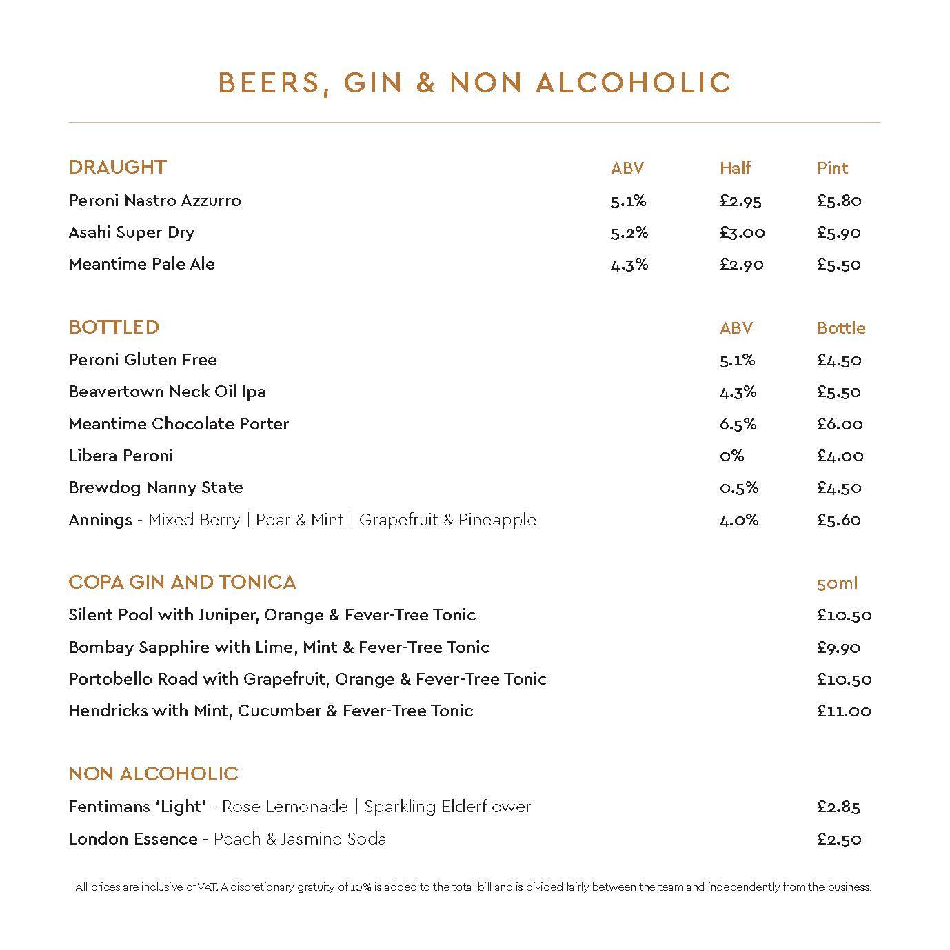Carta de The Long Bar & Grill, Guildford