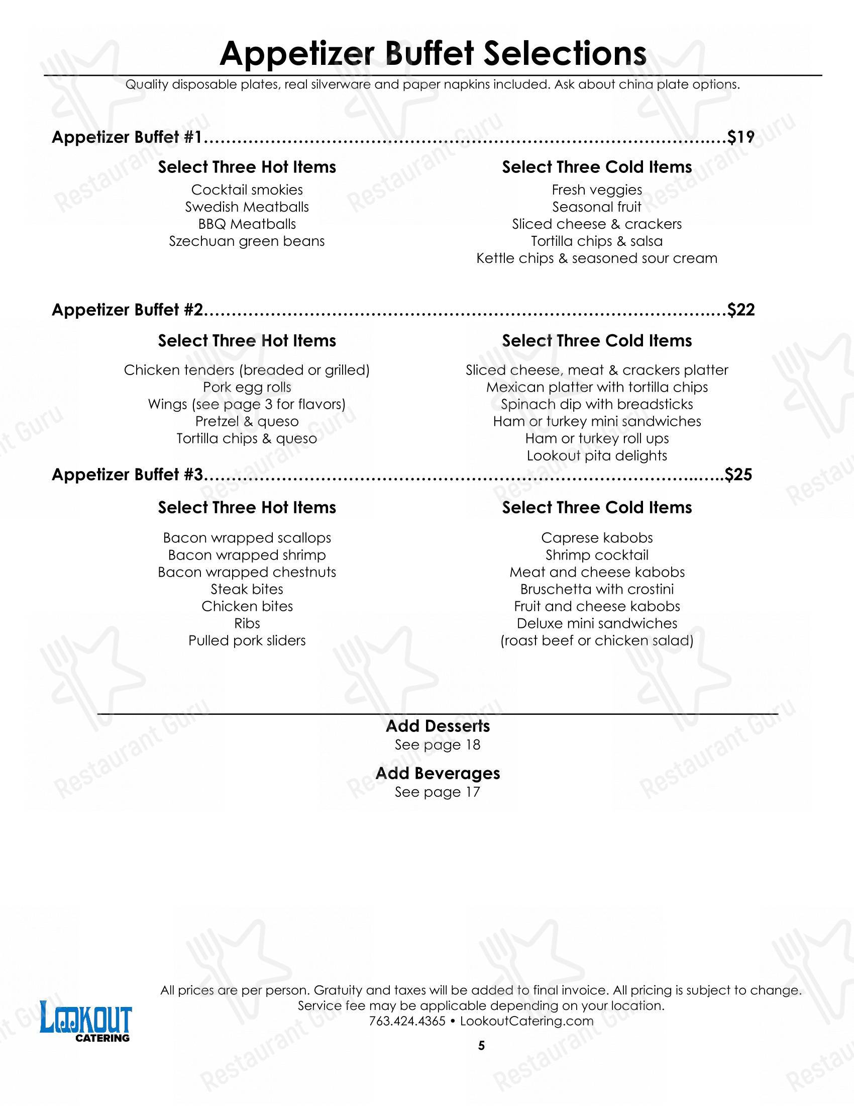 Menu at The Lookout Bar and Grill, Maple Grove