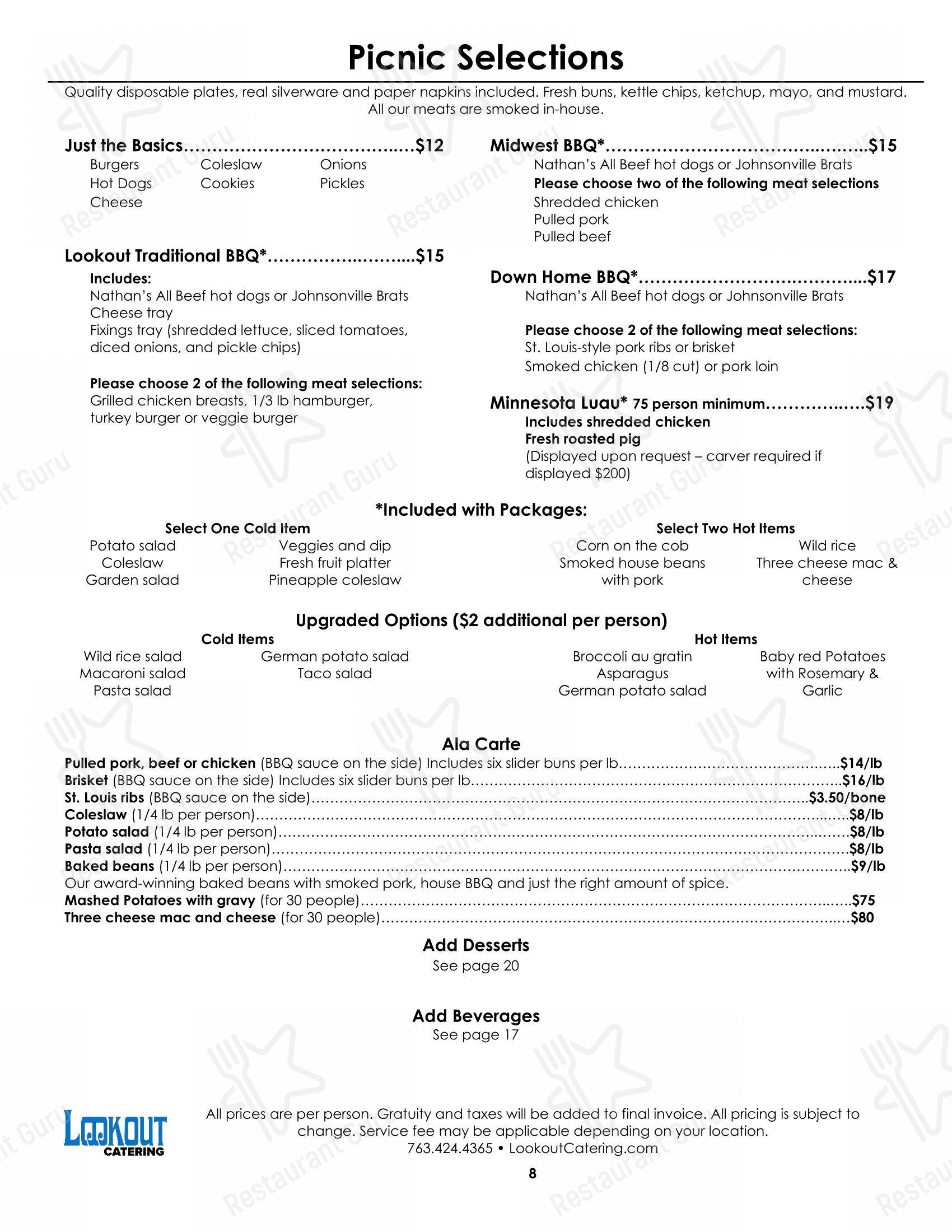 Menu at The Lookout Bar and Grill, Maple Grove