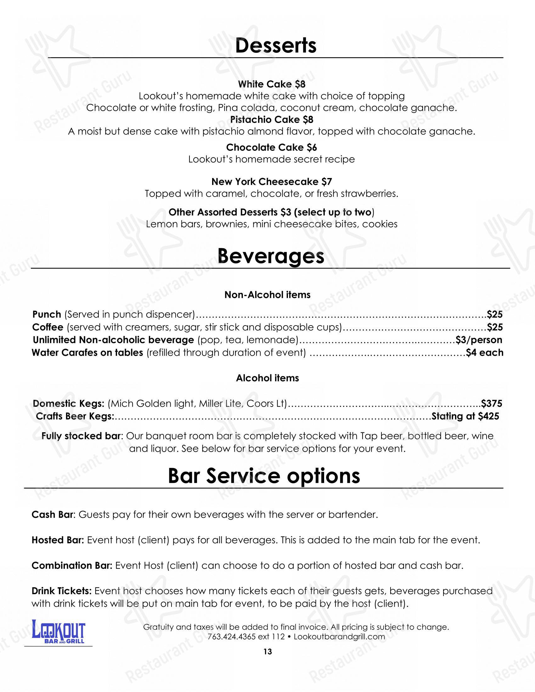 Menu at The Lookout Bar and Grill, Maple Grove