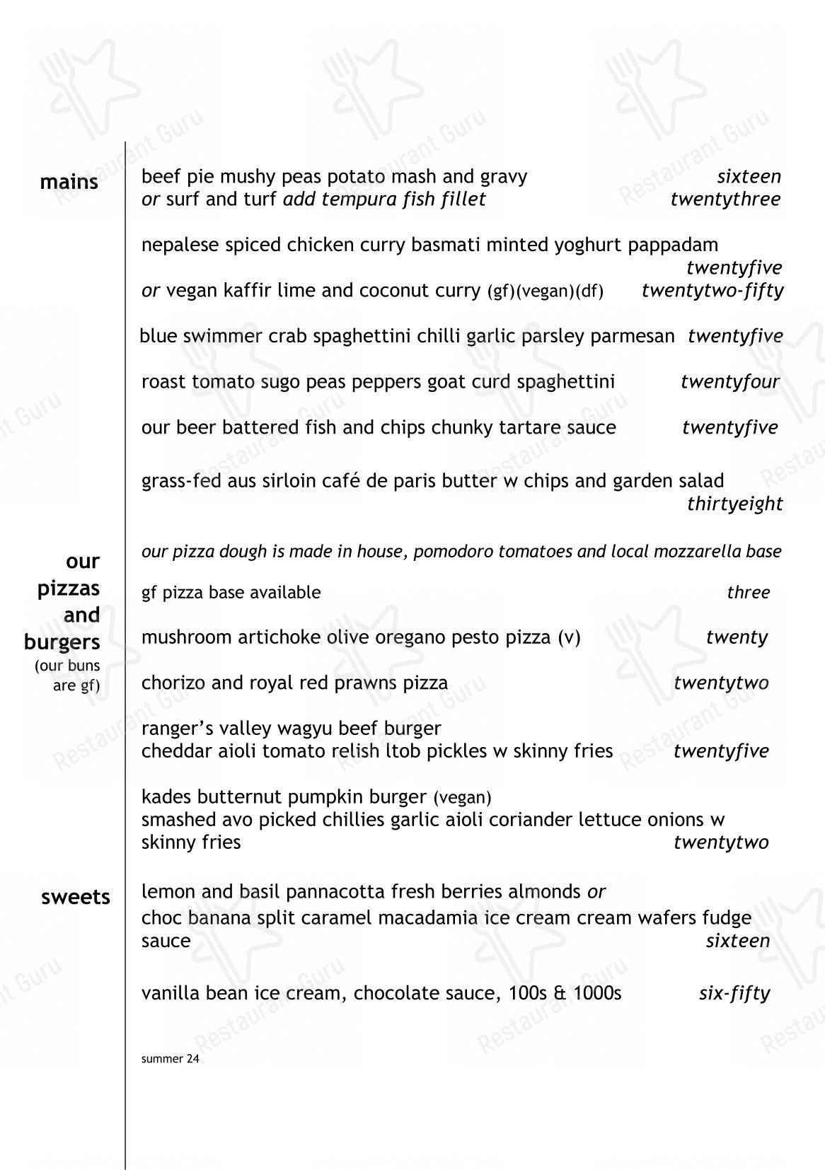 Menu at The Lord Nelson Brewery Hotel pub & bar, Sydney