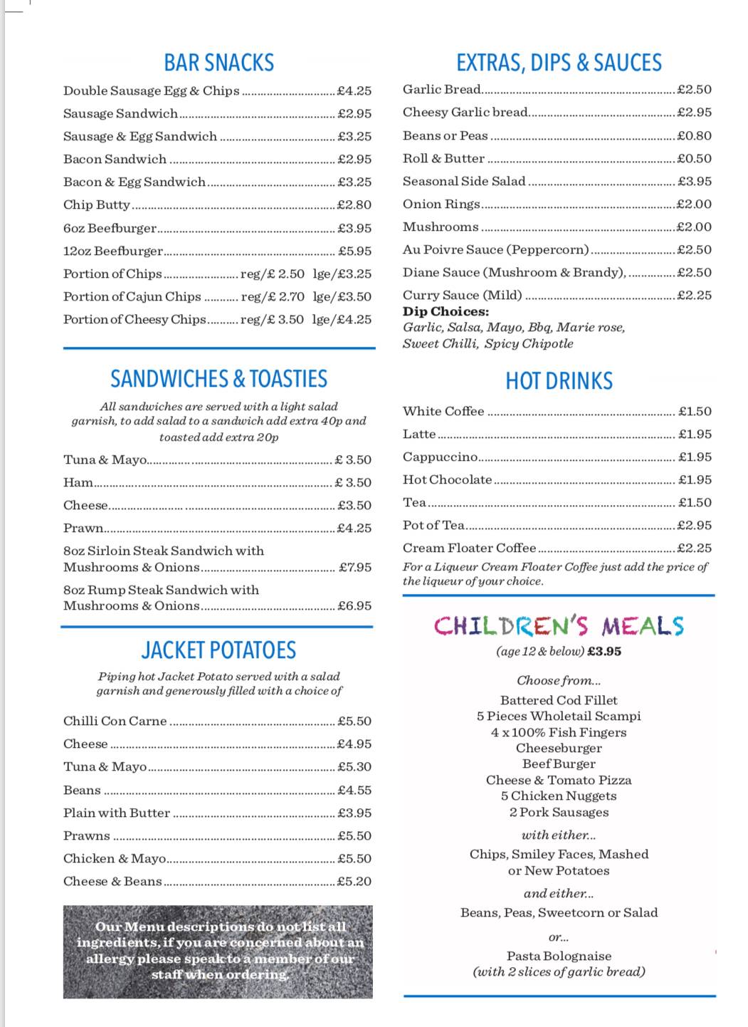 Menu at The Malt Shovel pub & bar, Nuneaton