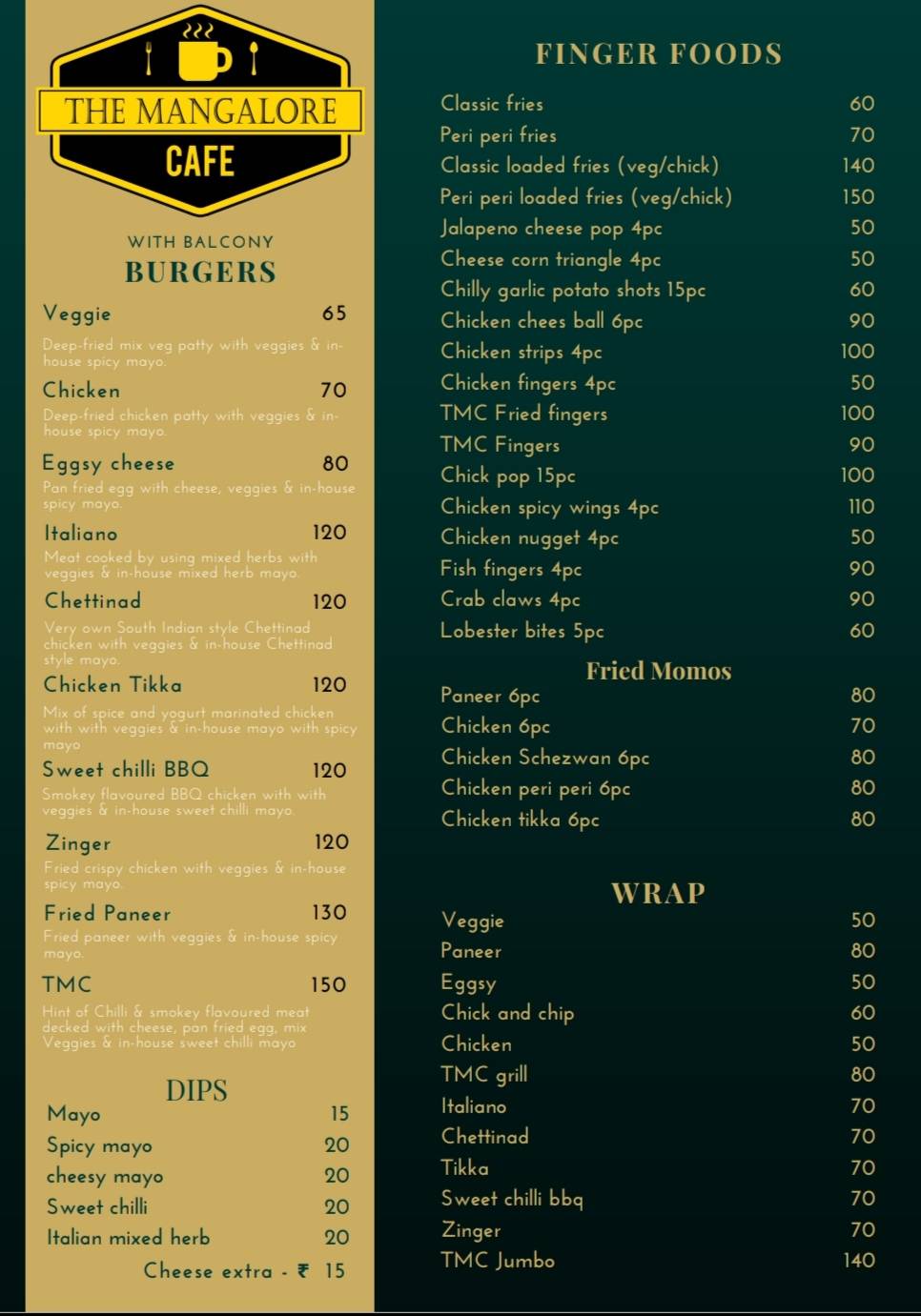 Menu at The Mangalore Cafe, Mangaluru