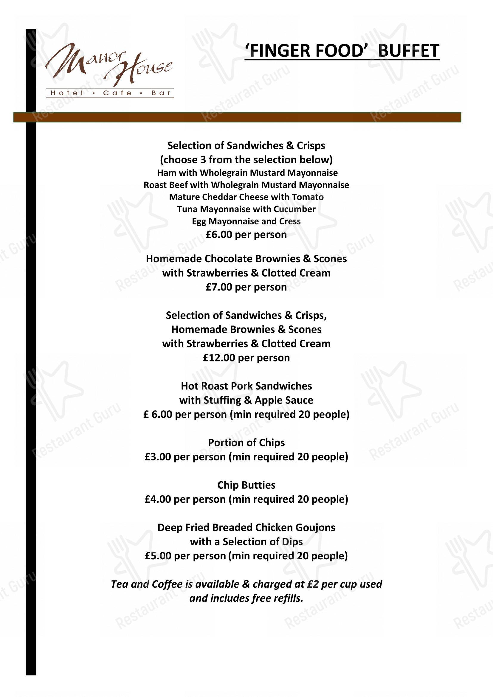 Menu at The Manor House Hotel pub & bar, Dronfield