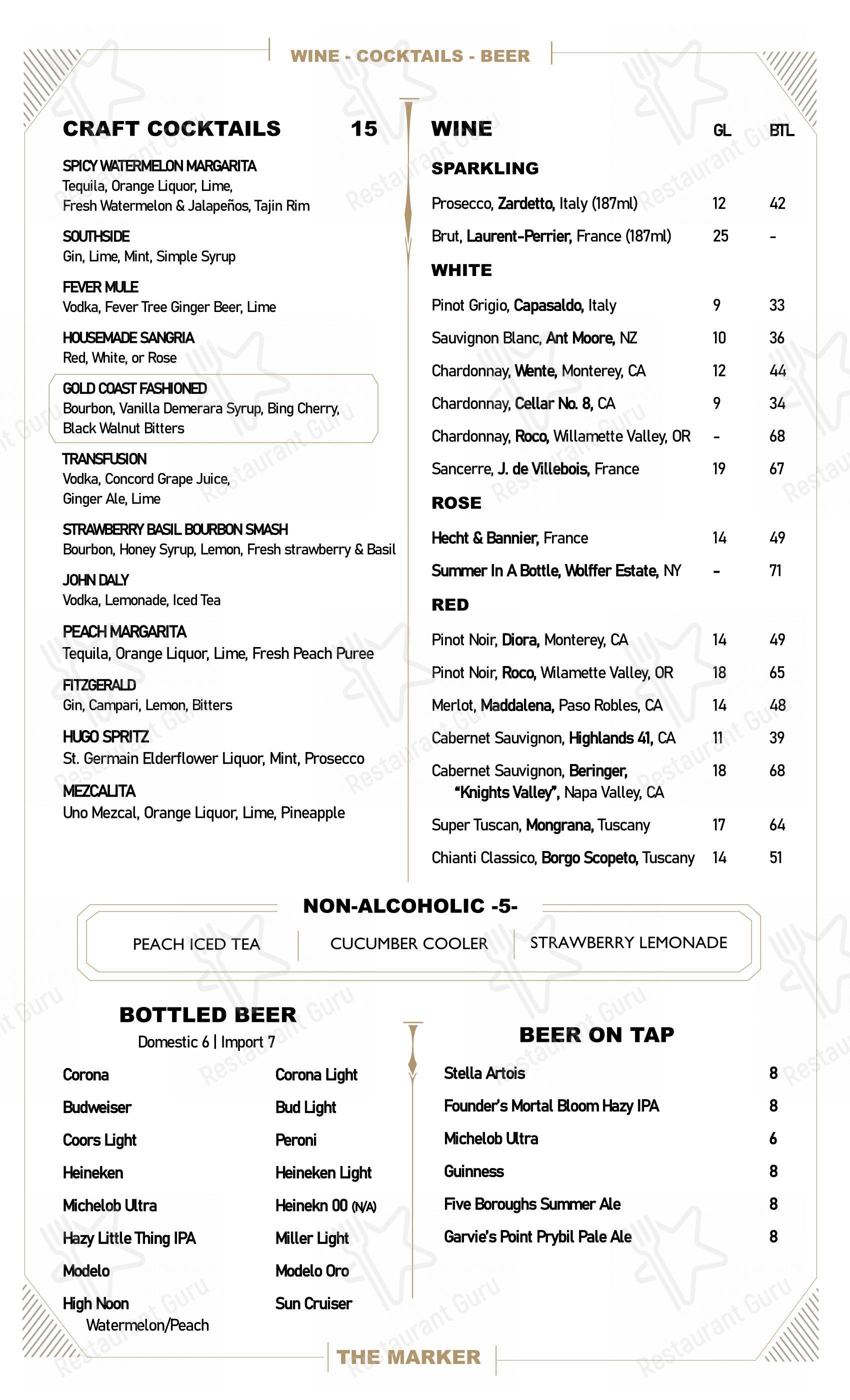 Menu at The Marker pub & bar, Glen Cove