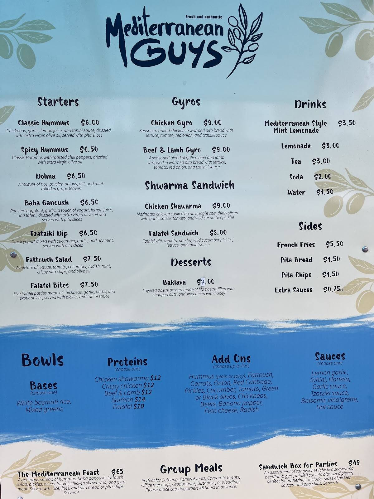 Menu at The Mediterranean Guys desserts, Morgantown