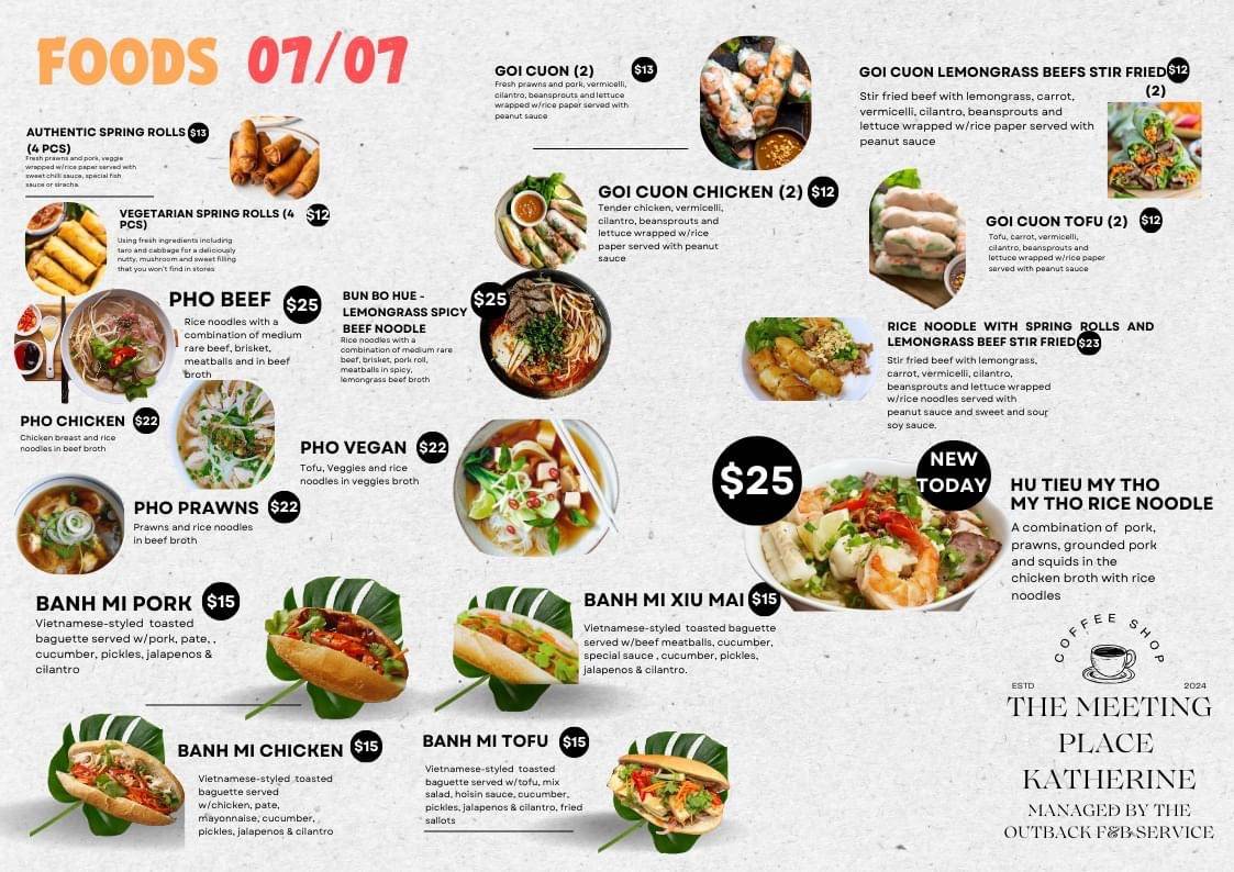 Menu at The Meeting Place restaurant, Katherine South