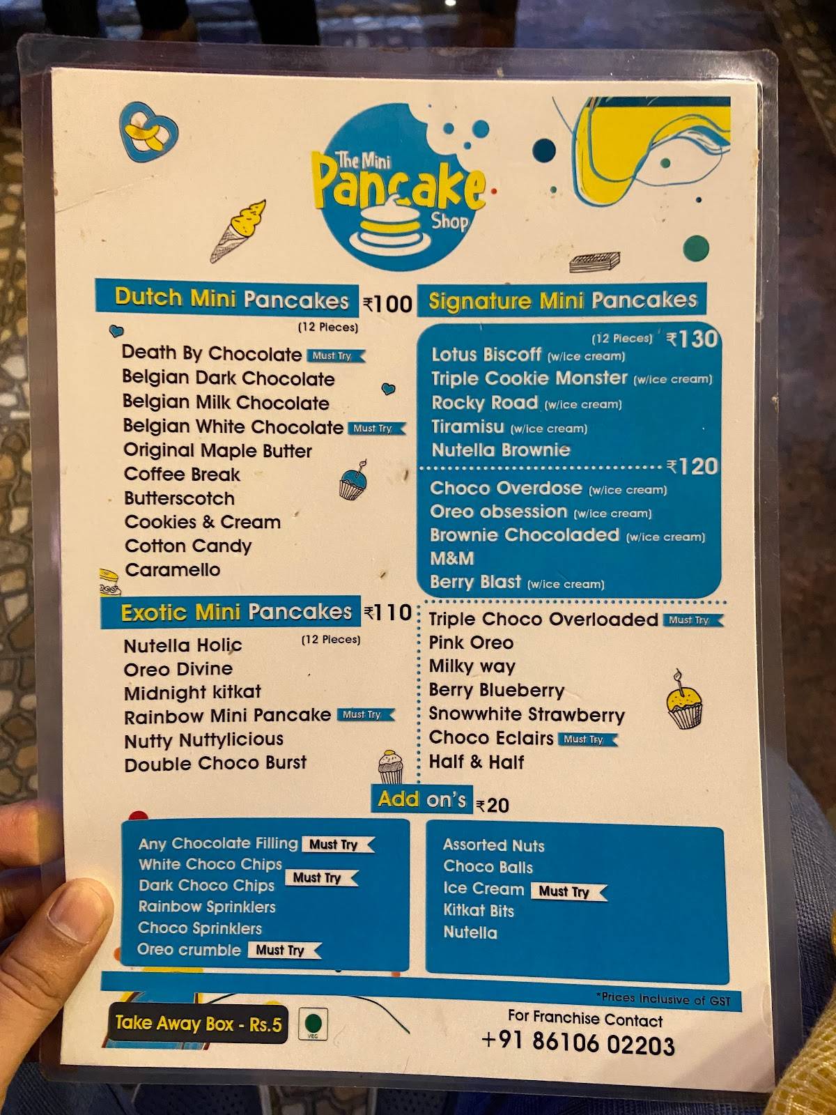 Menu at The Mini Pancake Shop, Puducherry, 31