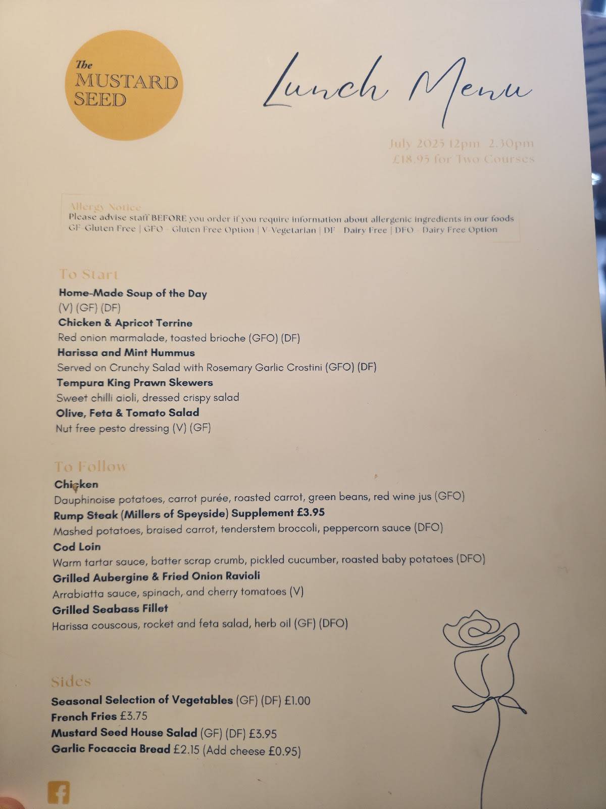 Menu at The Mustard Seed Restaurant, Inverness
