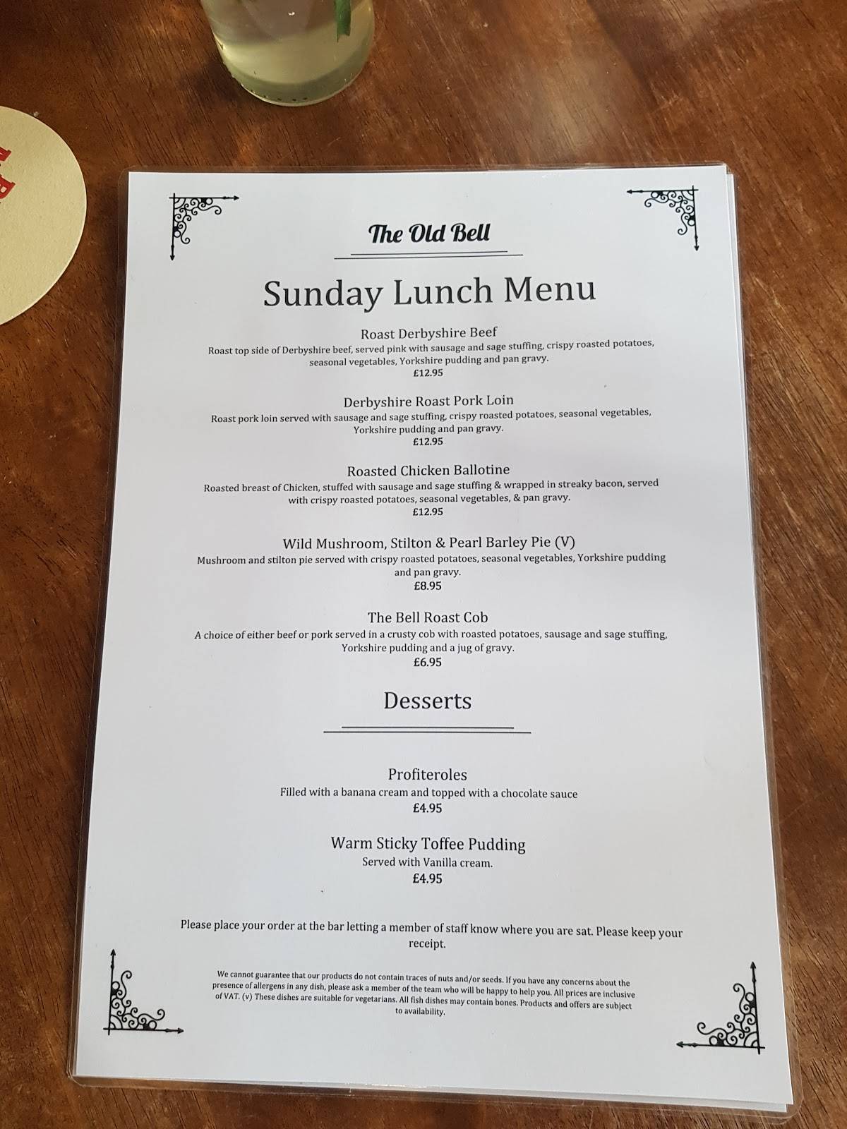 Menu at The Old Bell Hotel pub & bar, Derby