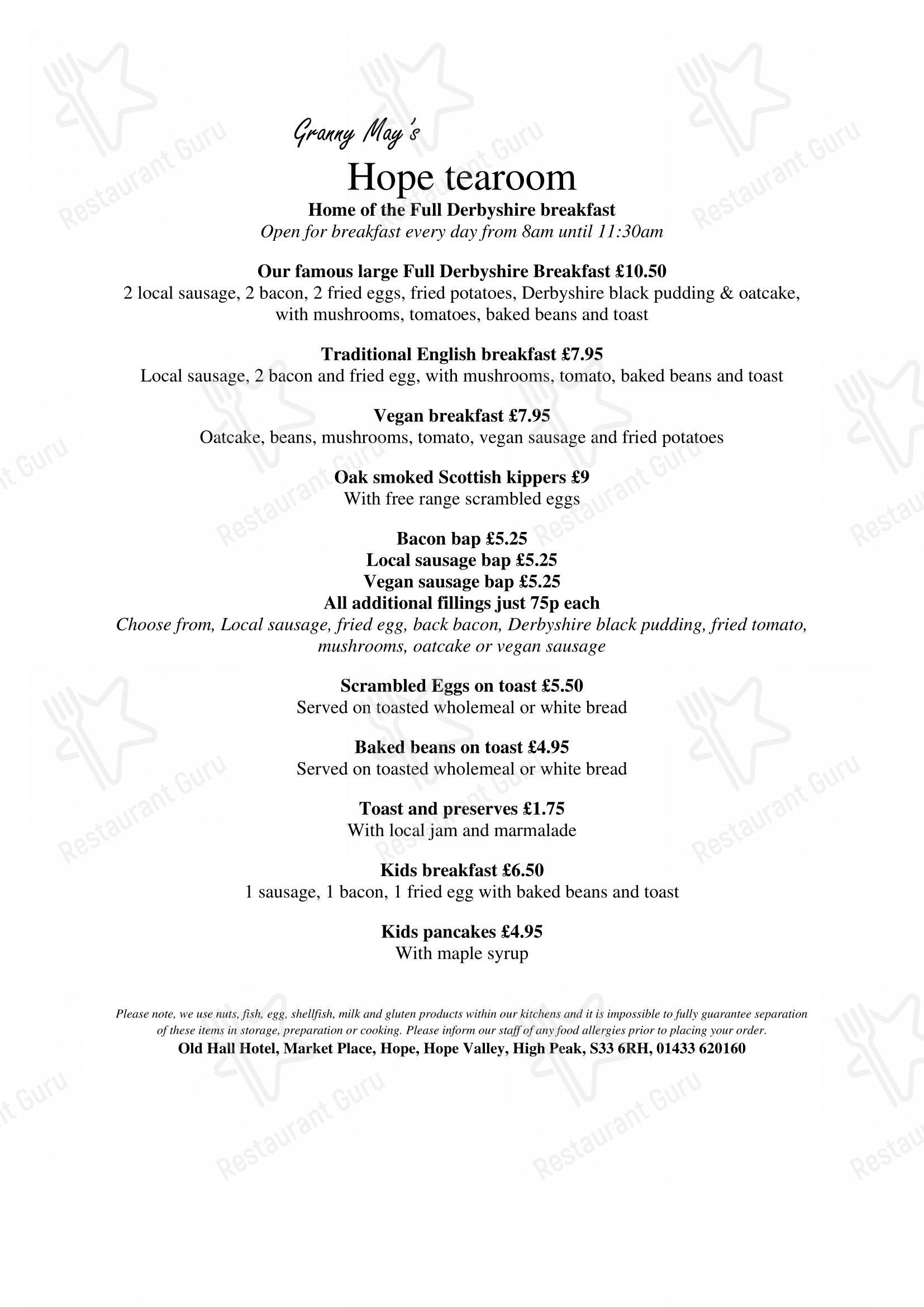 Menu at The Old Hall Hotel pub & bar, Hope