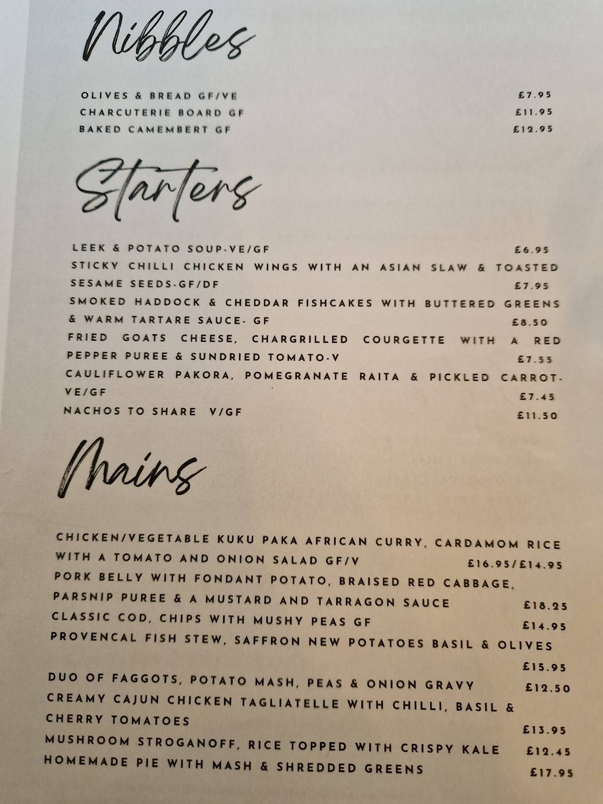 Menu at The Old Ship Aground restaurant, Minehead