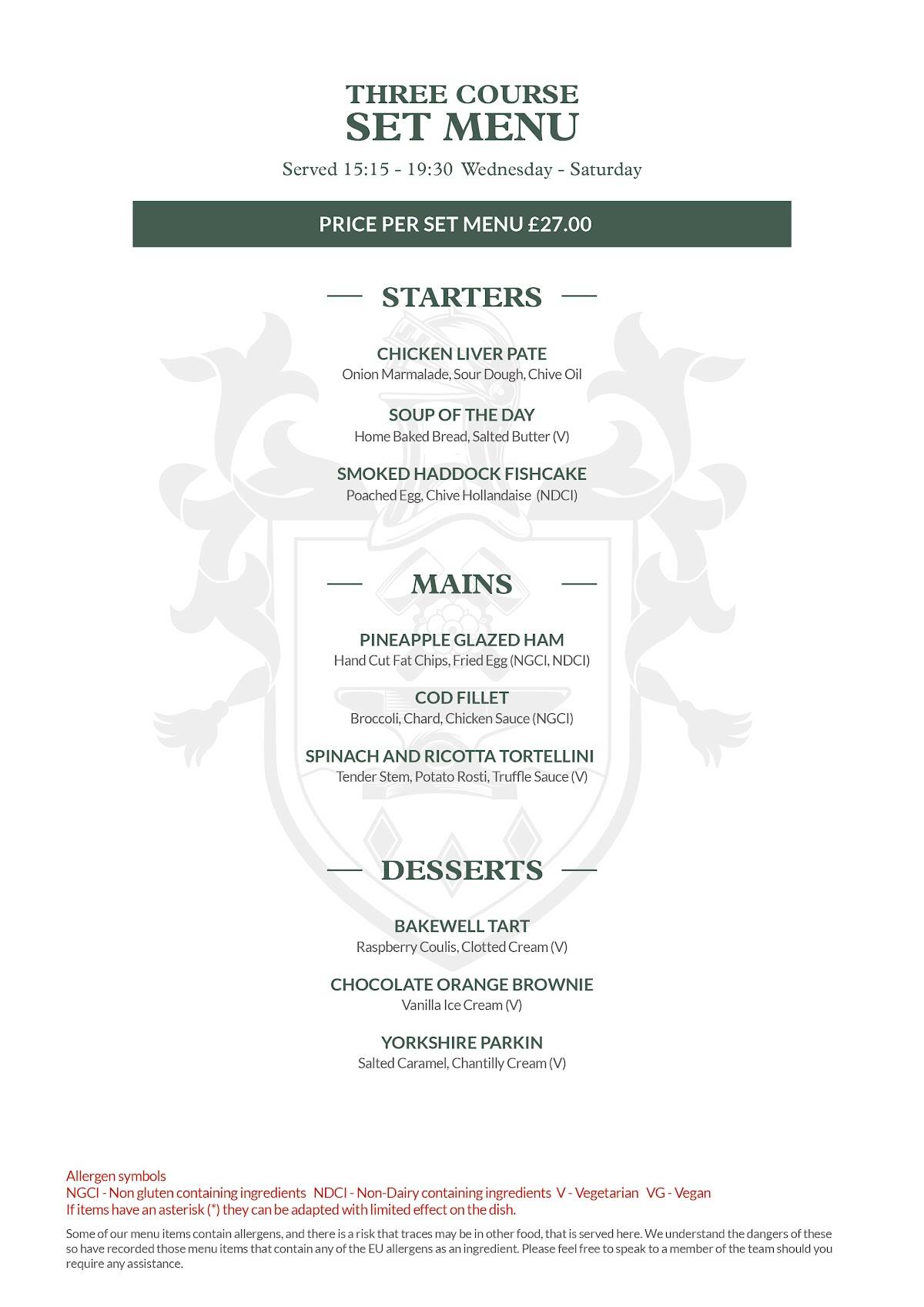 Menu at The Old Smythie Restaurant Wentworth, Rotherham