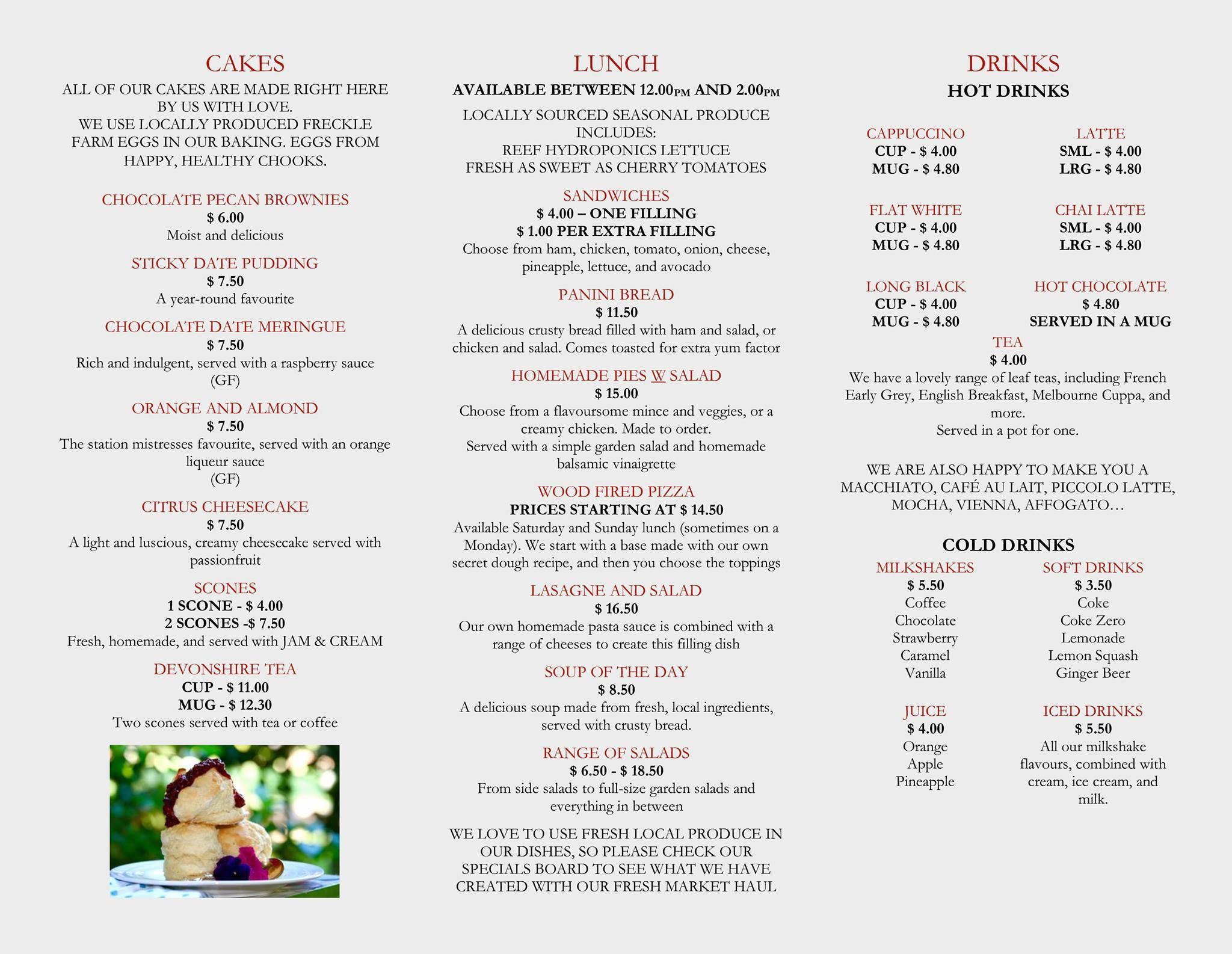 Menu at The Old Station Tea House restaurant, Ball Bay