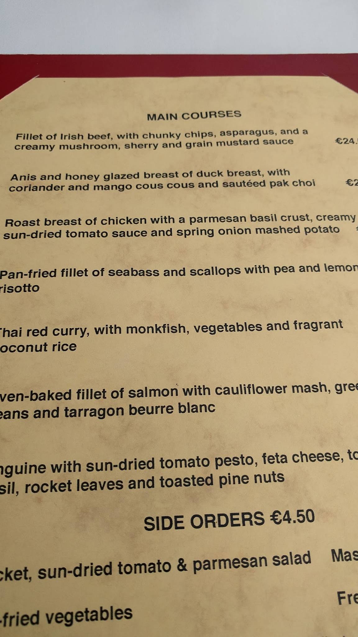 Menu at The Orange Tree restaurant, Marbella, Pl. Gral. Chinchilla