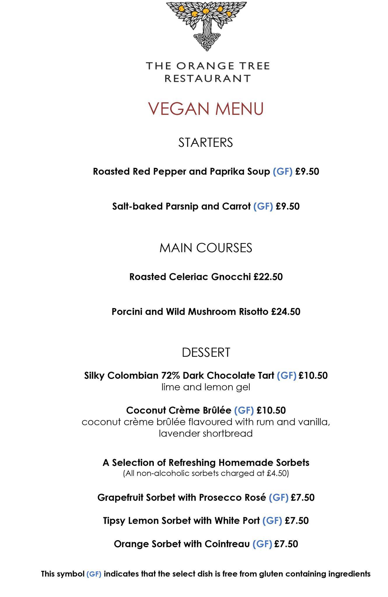 Menu at The Orange Tree Restaurant, Torquay
