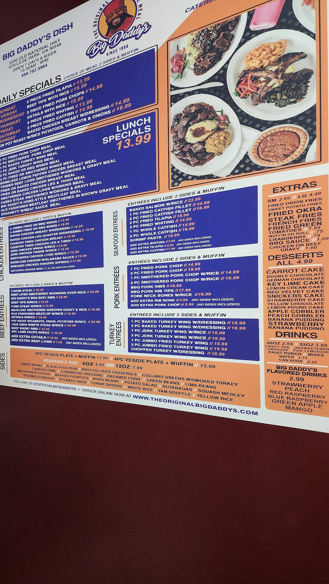 Menu at The Original Big Daddy's Dish restaurant, Atlanta, Old National Hwy