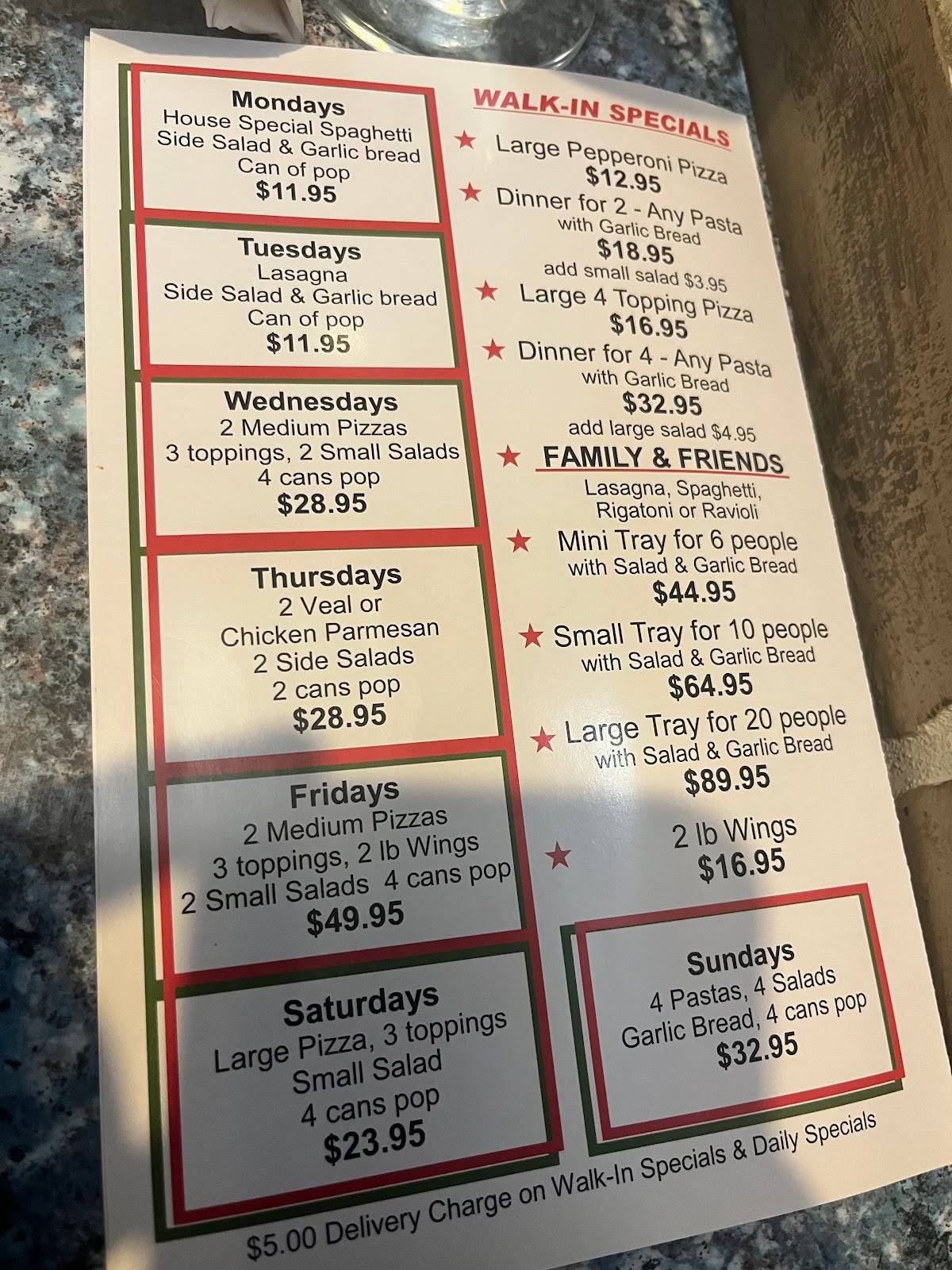Menu at The Original Spaghetti House Pizzeria, Peterborough