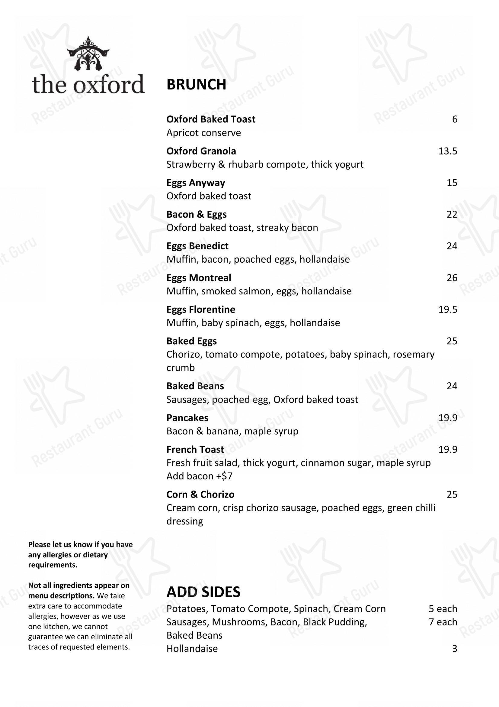 Menu at The Oxford pub & bar, Timaru
