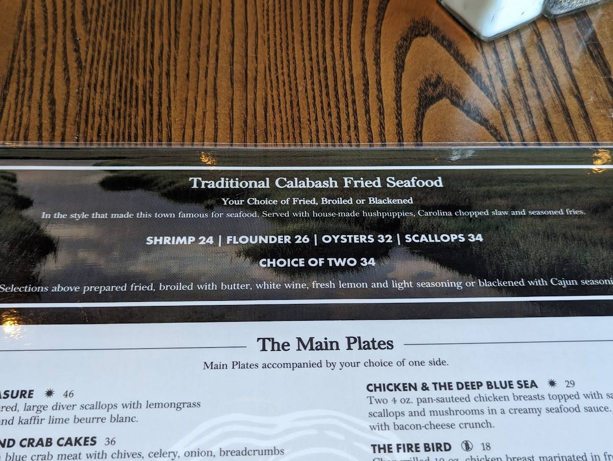 Menu at The Oyster Rock Waterfront Seafood restaurant, Calabash