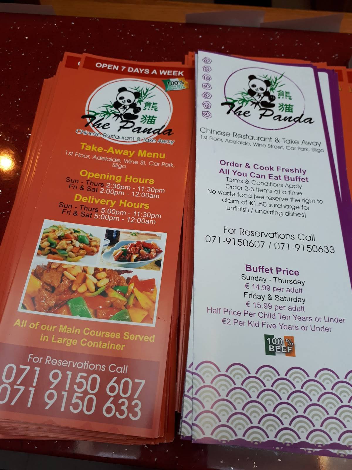 Menu at The Panda Chinese Restaurant & takeaway, Sligo