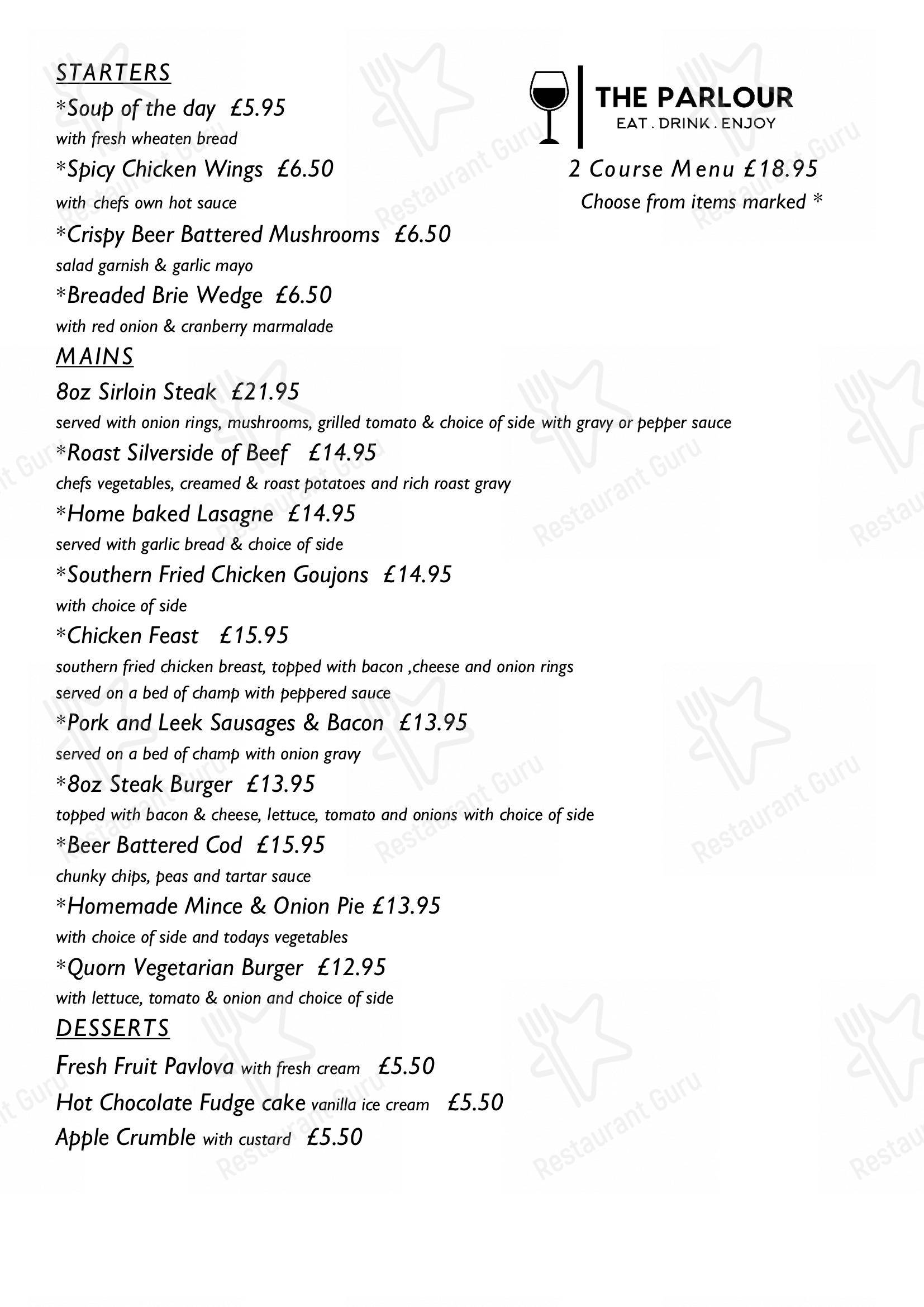 Menu at The Parlour Bar & Restaurant, Newtownards