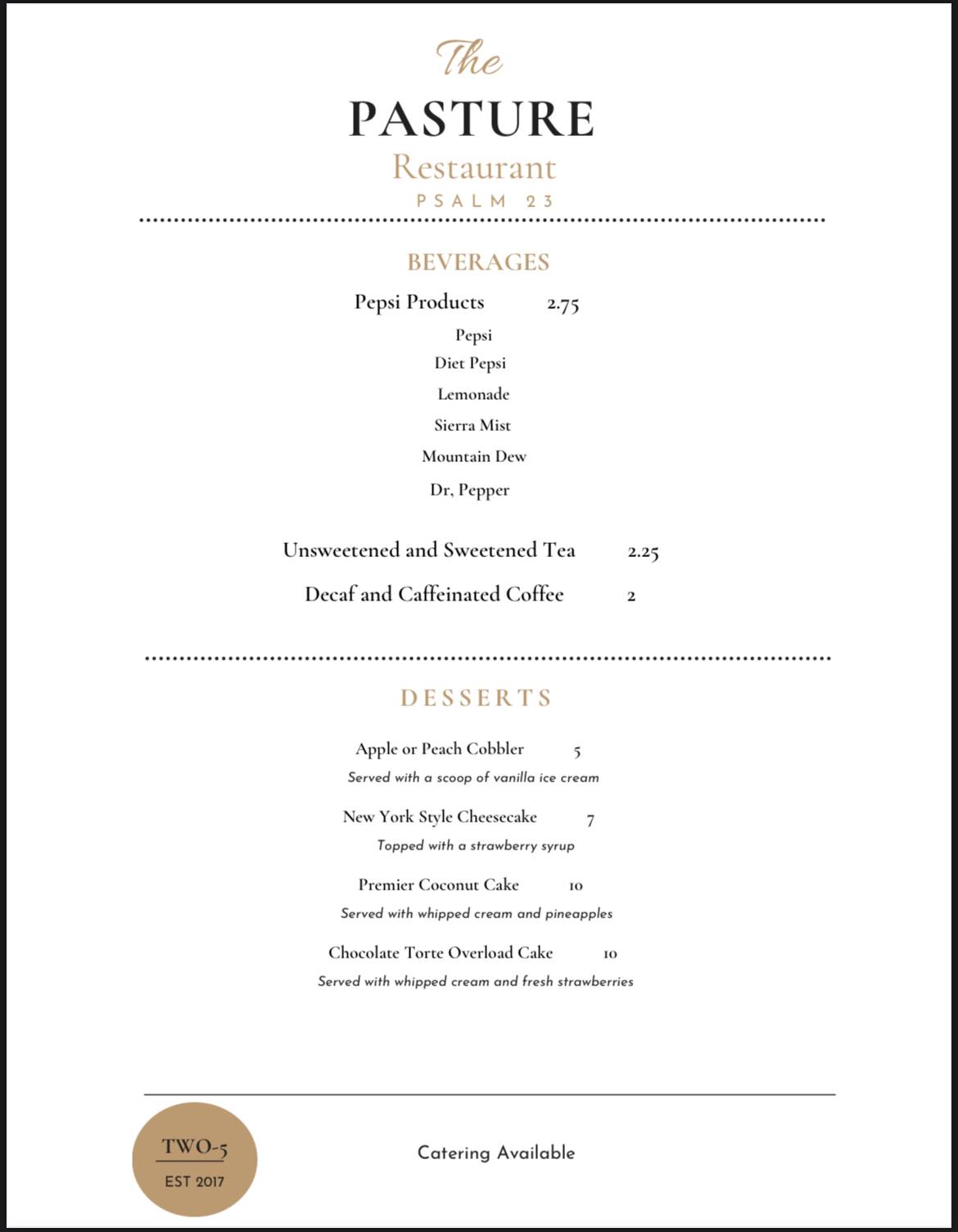 Menu at The Pasture Restaurant, Clinton