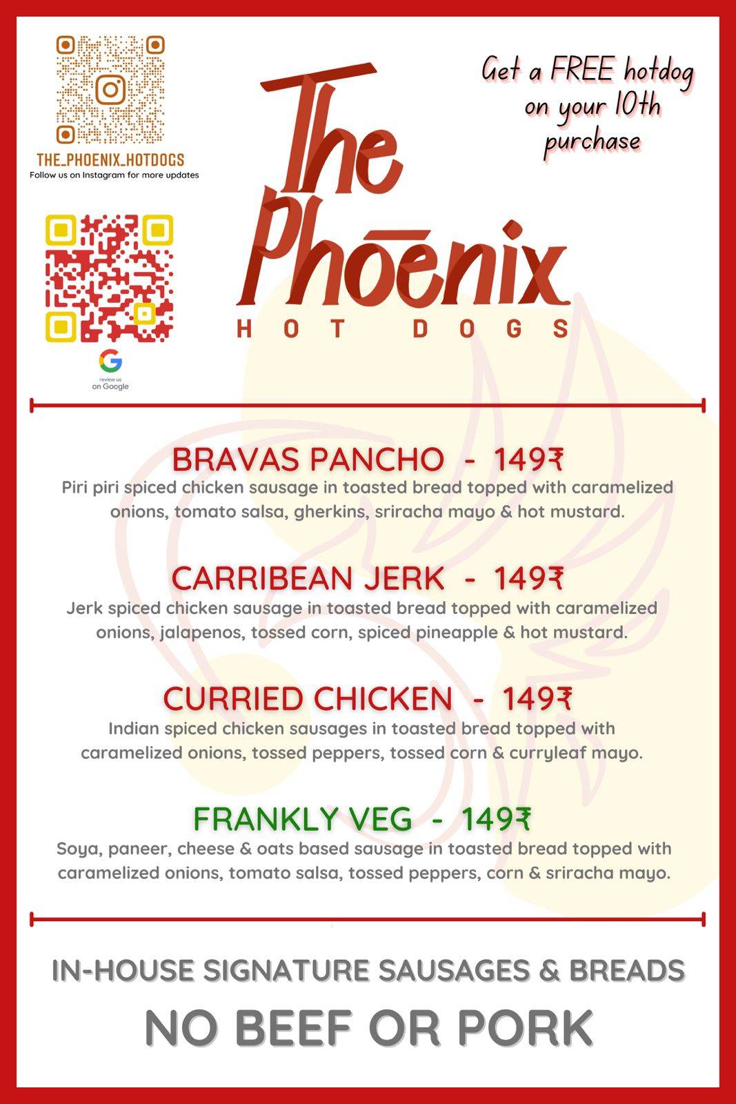 Menu at The Phoenix Hot Dogs, Hyderabad