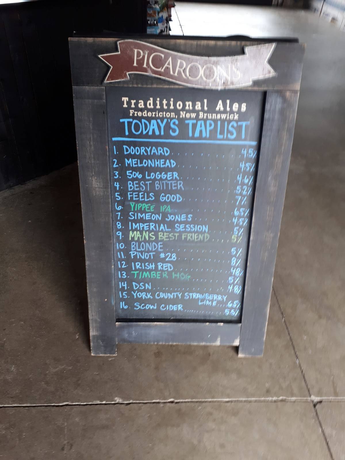 Menu at The Picaroons Roundhouse pub & bar, Fredericton