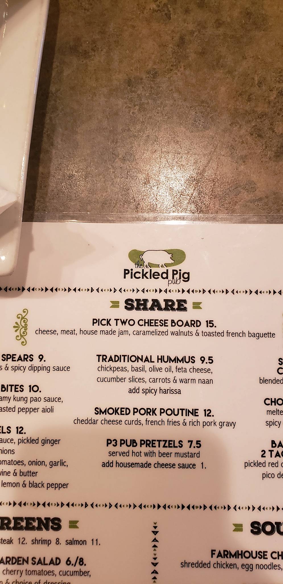 Menu at The Pickled Pig Pub, Rehoboth Beach