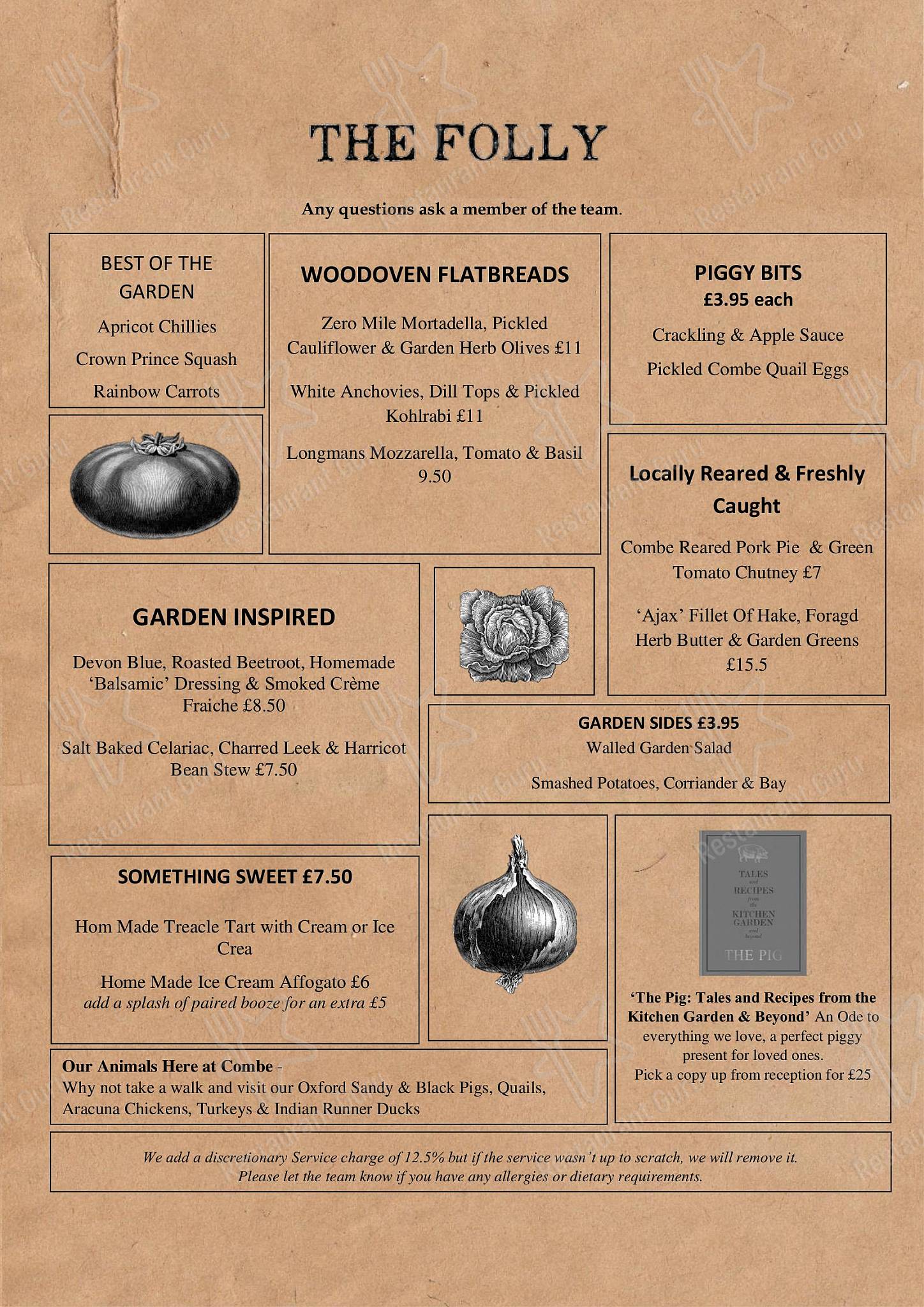 Menu at The Pig - at Combe restaurant, Gittisham