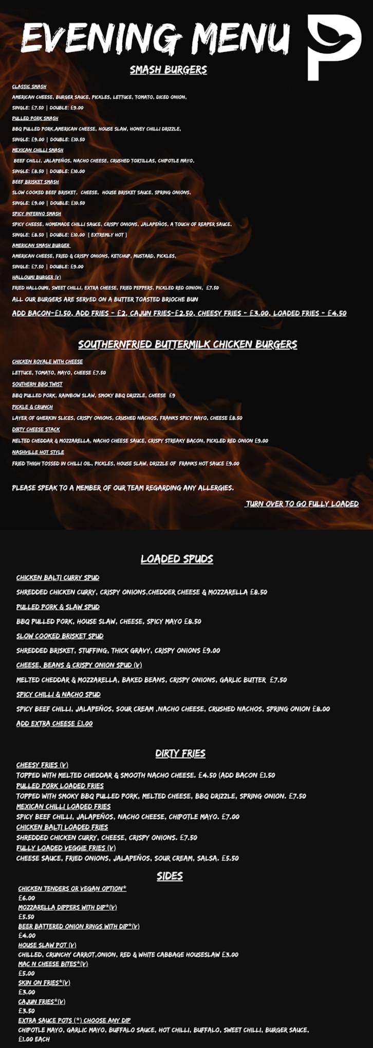 Menu at The Pigeon pub & bar, Long Buckby