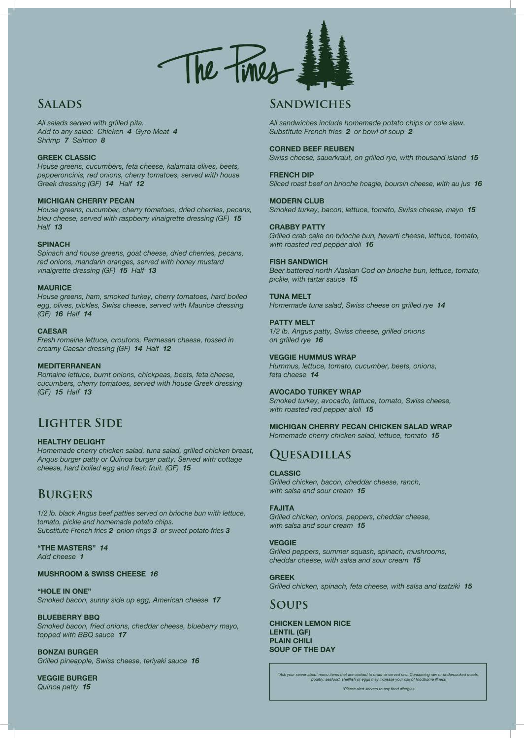 Menu at The Pines pub & bar, Farmington Hills
