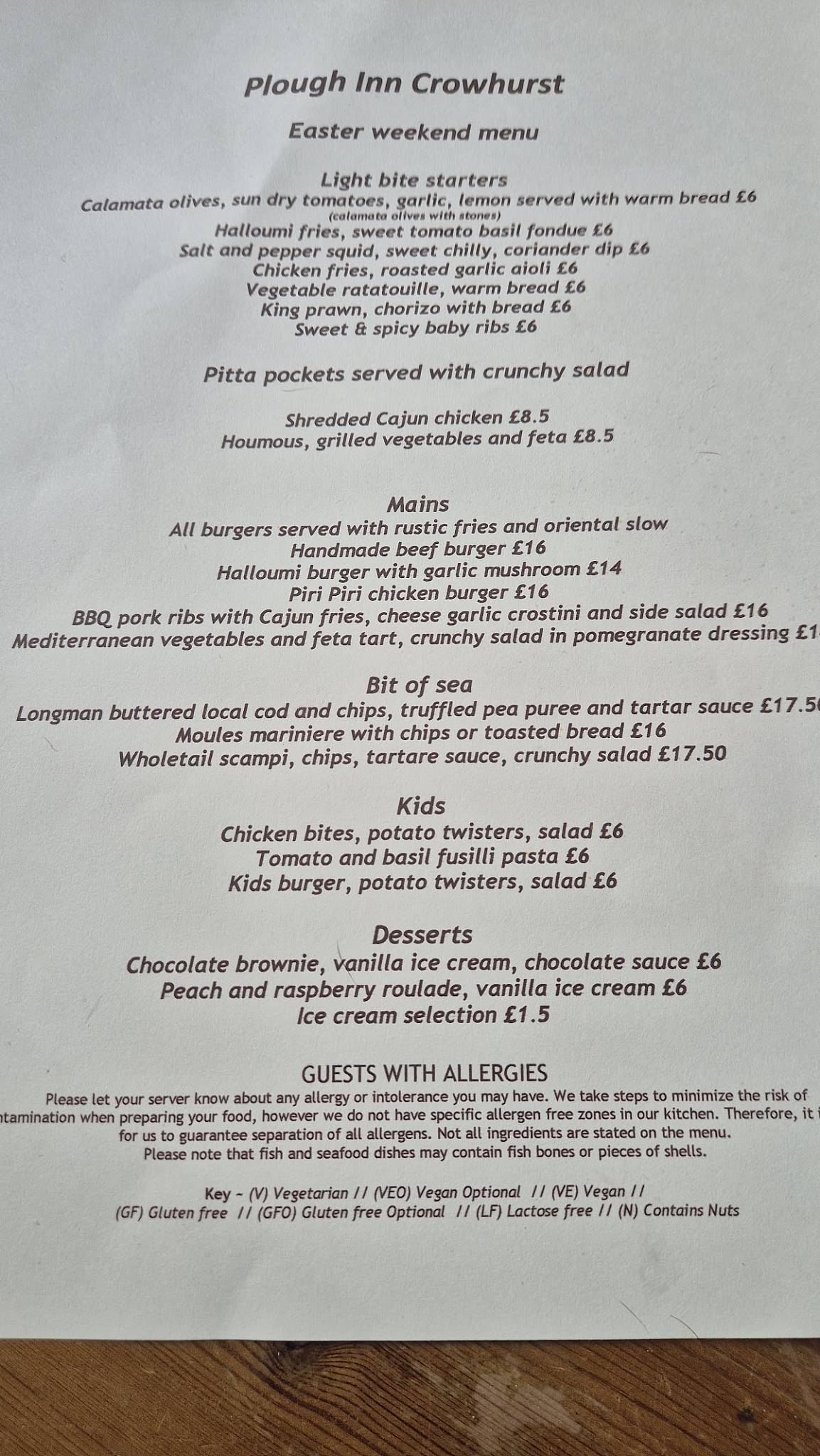 Menu at The Plough Inn pub & bar, Battle